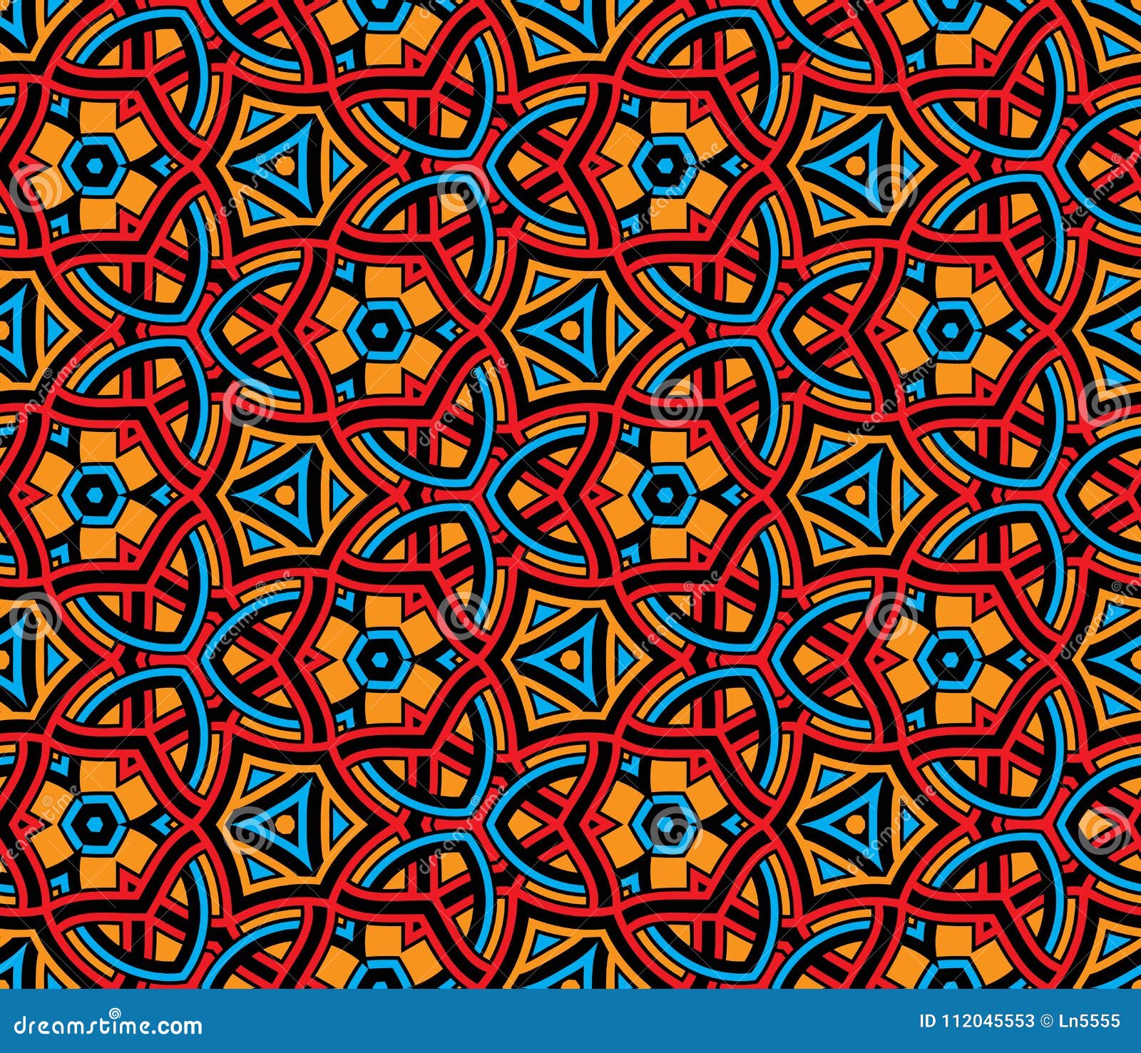 Seamless Pattern with Modern Ornamental Design of Blue, Orange, Red ...