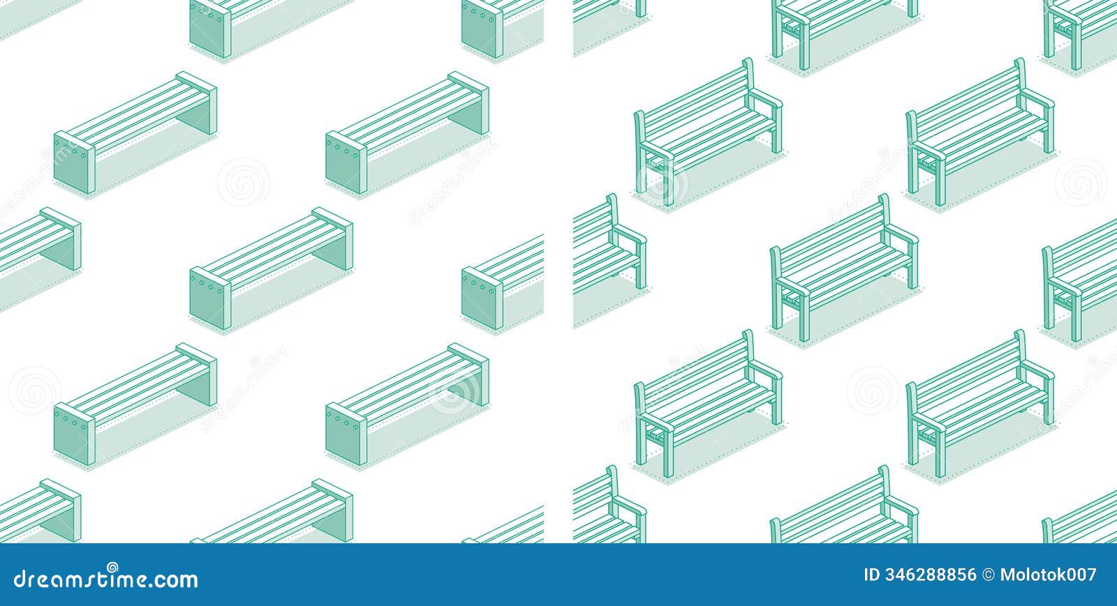 Seamless Pattern with Modern Street Bench. Illustration. Isometric ...