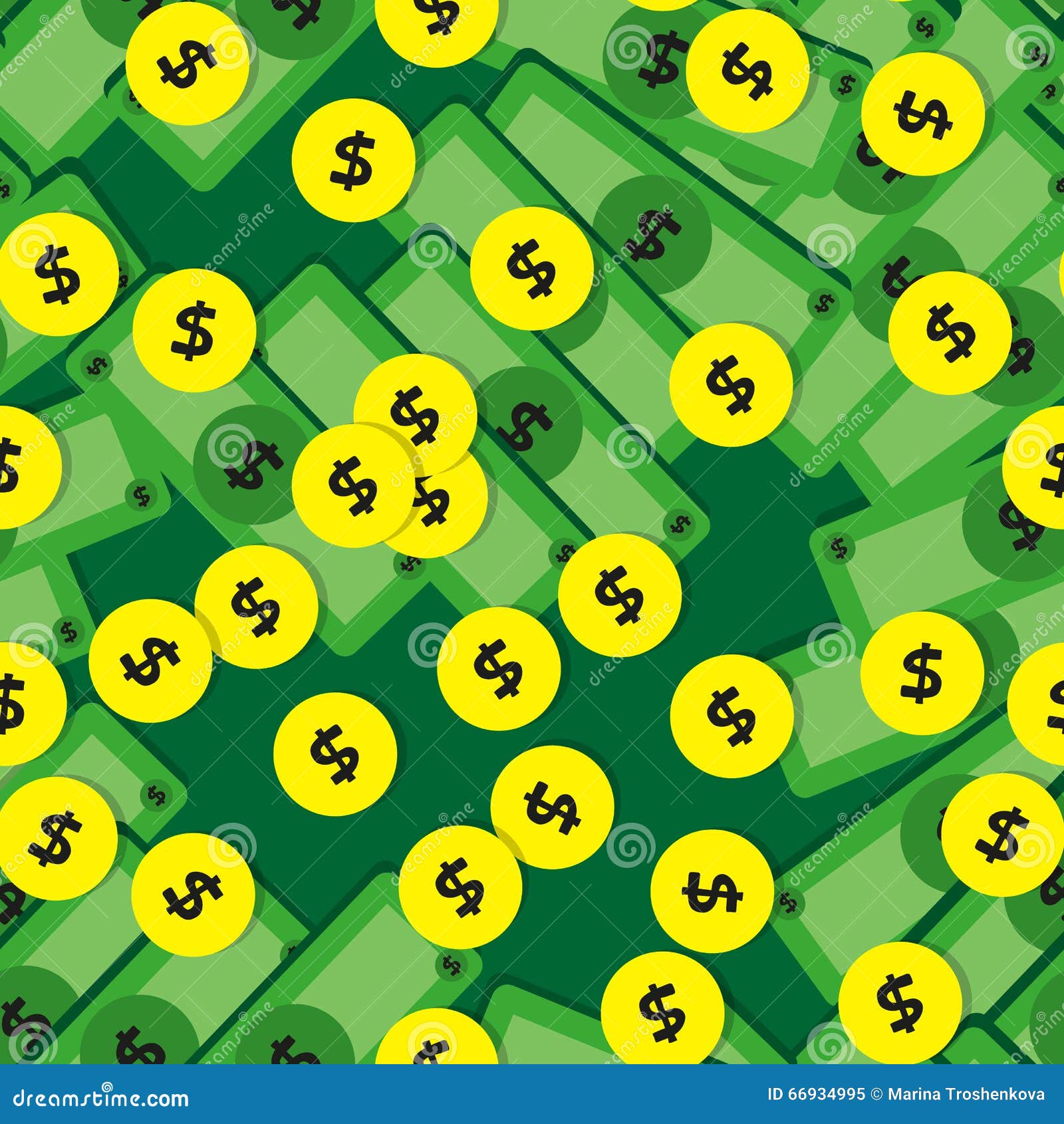 Seamless Pattern with Money - Banknotes and Coins Stock Vector ...