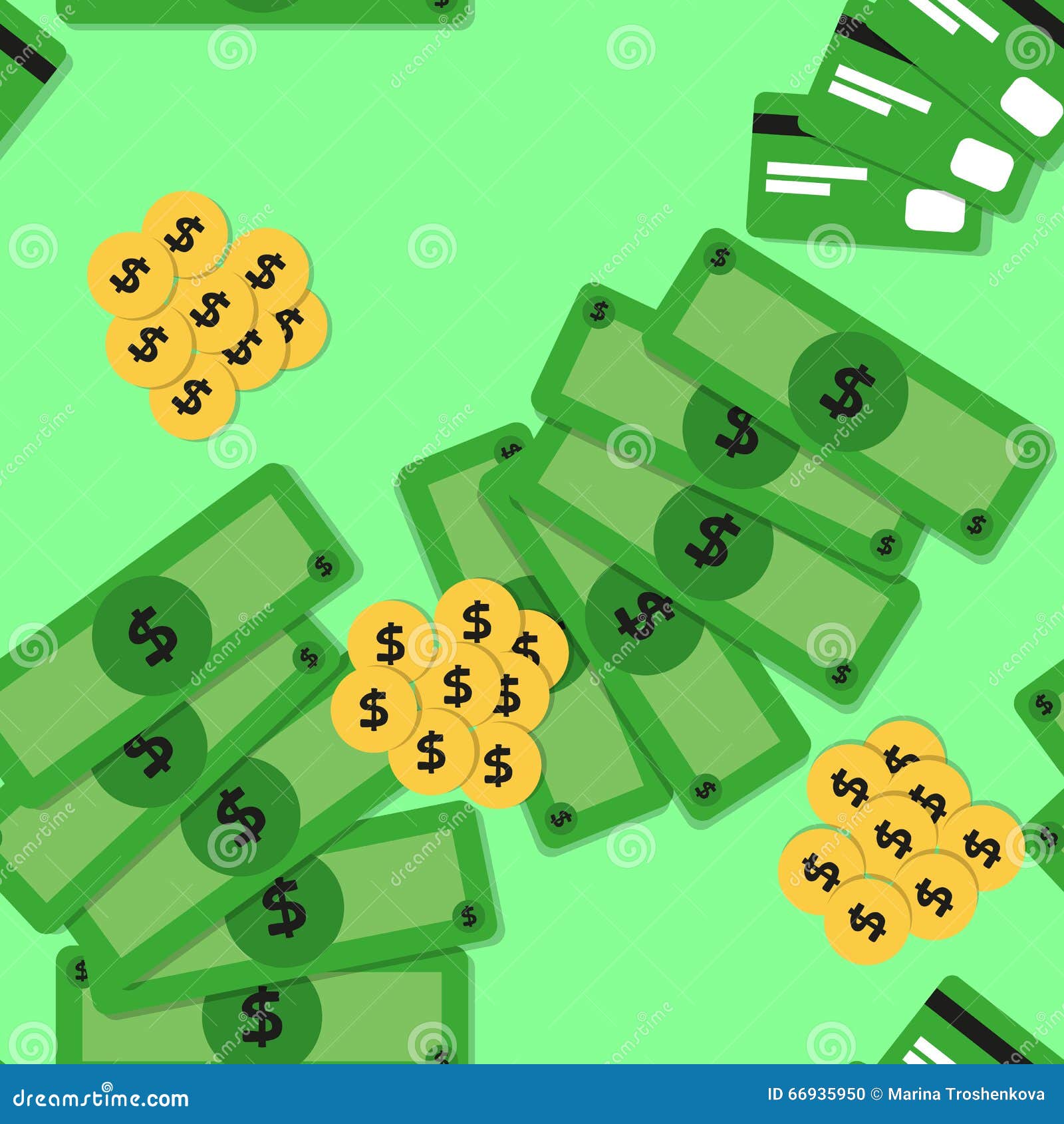 Seamless Pattern with Money - Banknotes and Coins Stock Vector ...