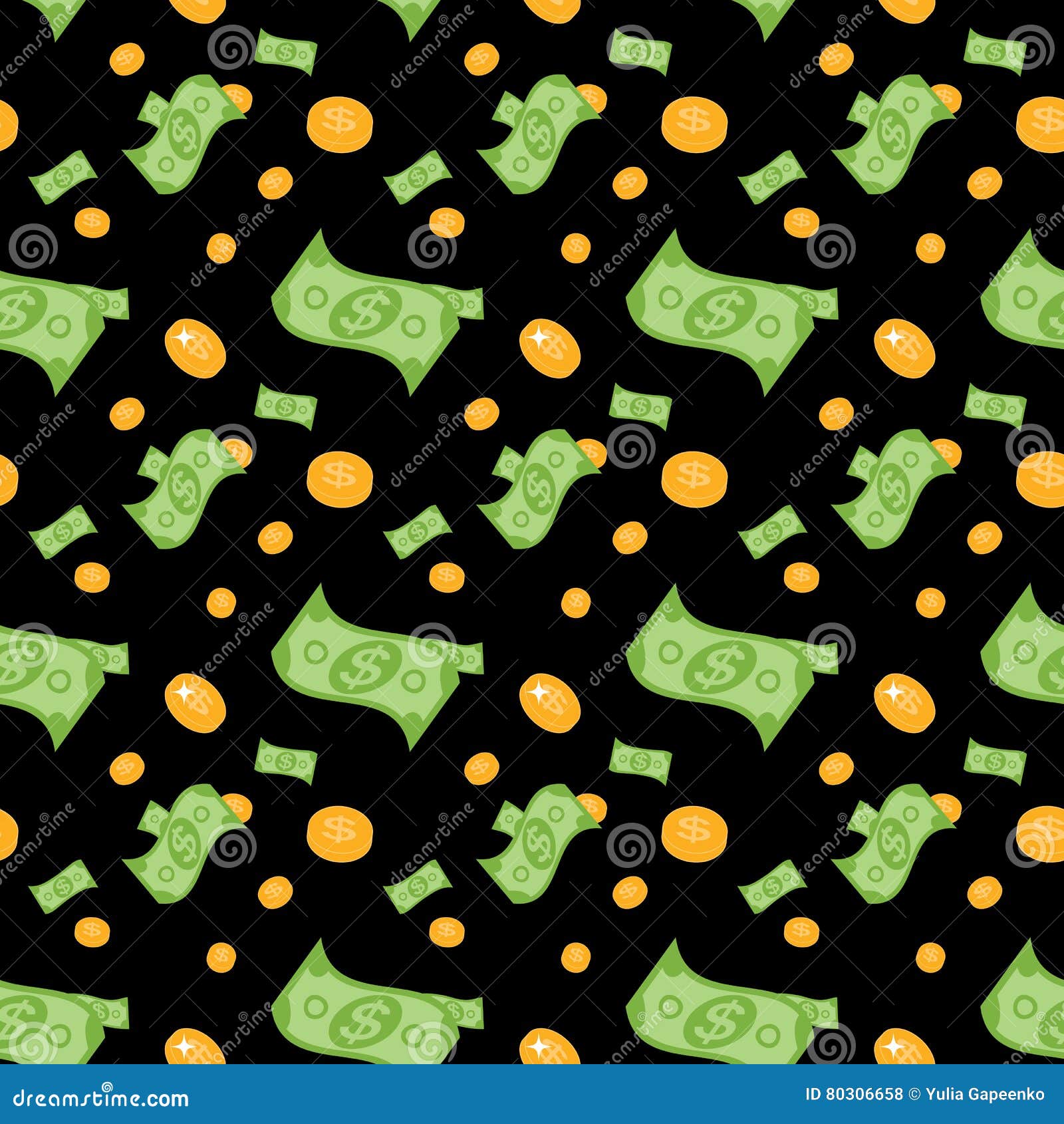 Seamless Pattern of Money Bills and Coins. Vector Illustration Stock ...
