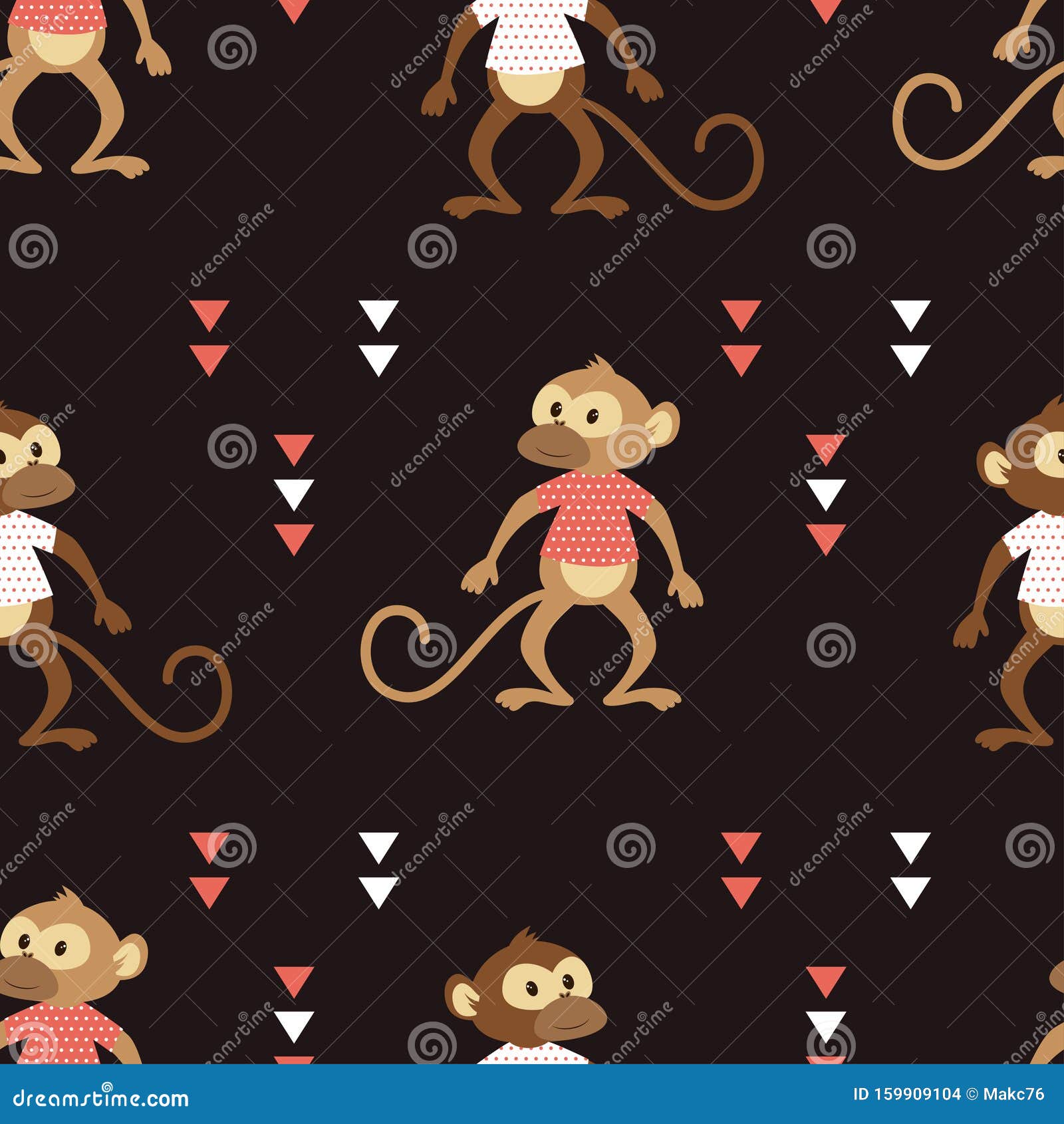 Seamless Pattern with Monkey on Black Stock Vector - Illustration of ...