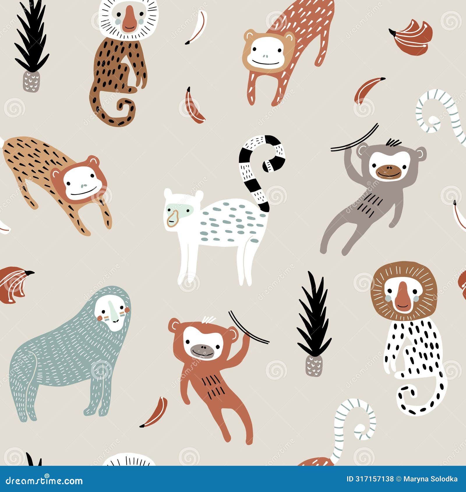 Seamless Pattern with Monkey. Creative Jungle Childish Texture Stock ...