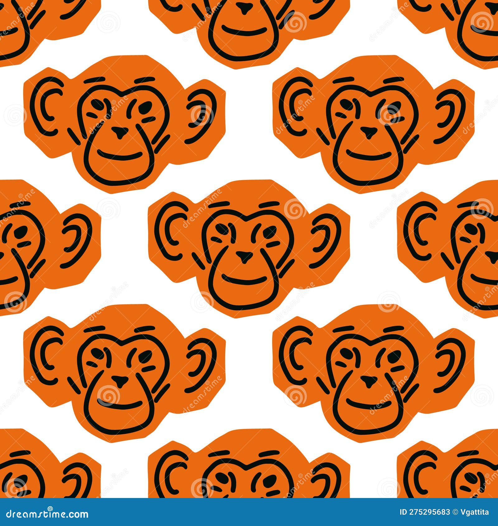 Seamless Pattern with Monkey Head Illustration in Minimalist Cutting ...