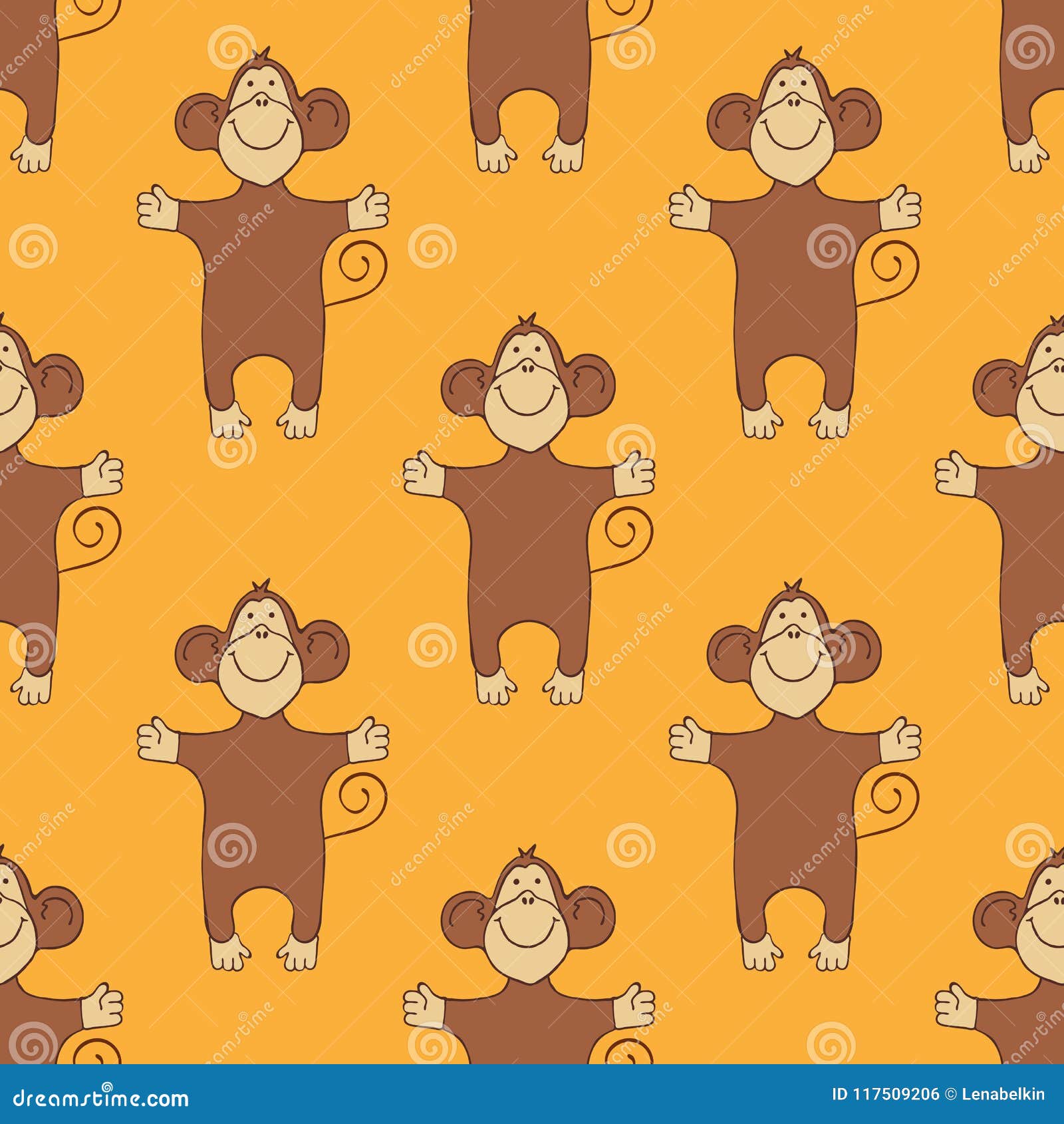Seamless Pattern with Monkey on Yellow Background Stock Vector ...