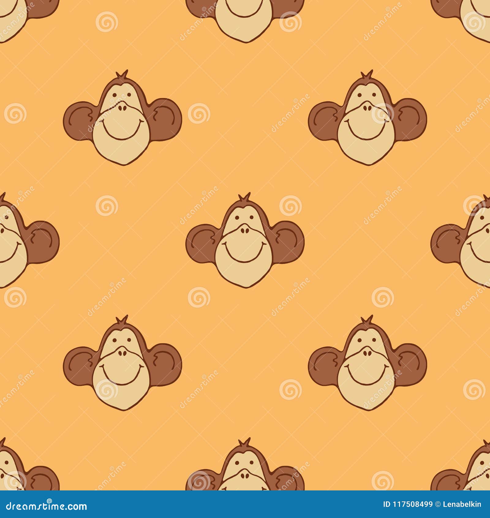 Seamless Pattern with Monkey on Yellow Background Stock Vector ...