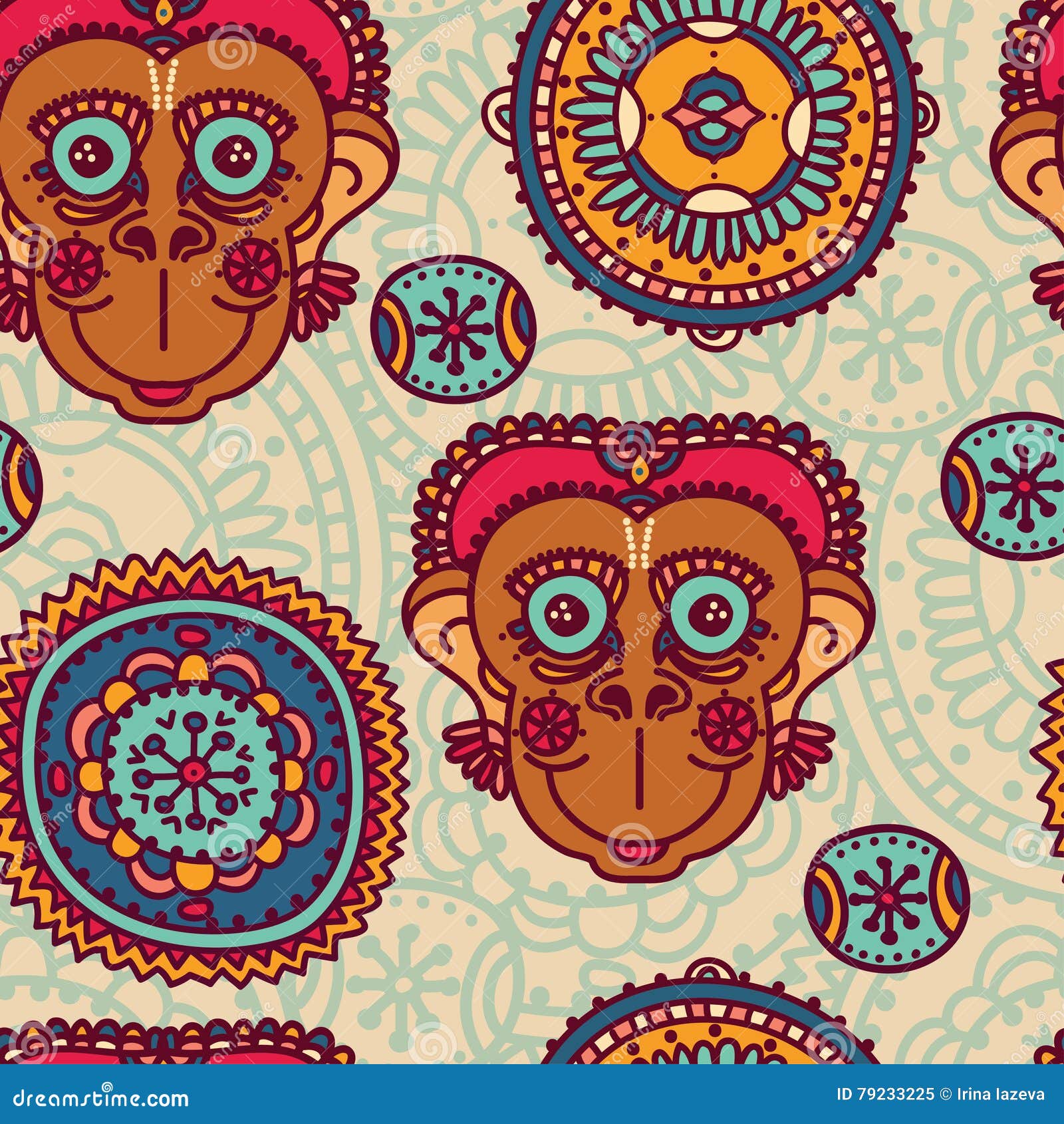 Seamless Pattern with Monkeys in Ethnic Style Stock Vector ...