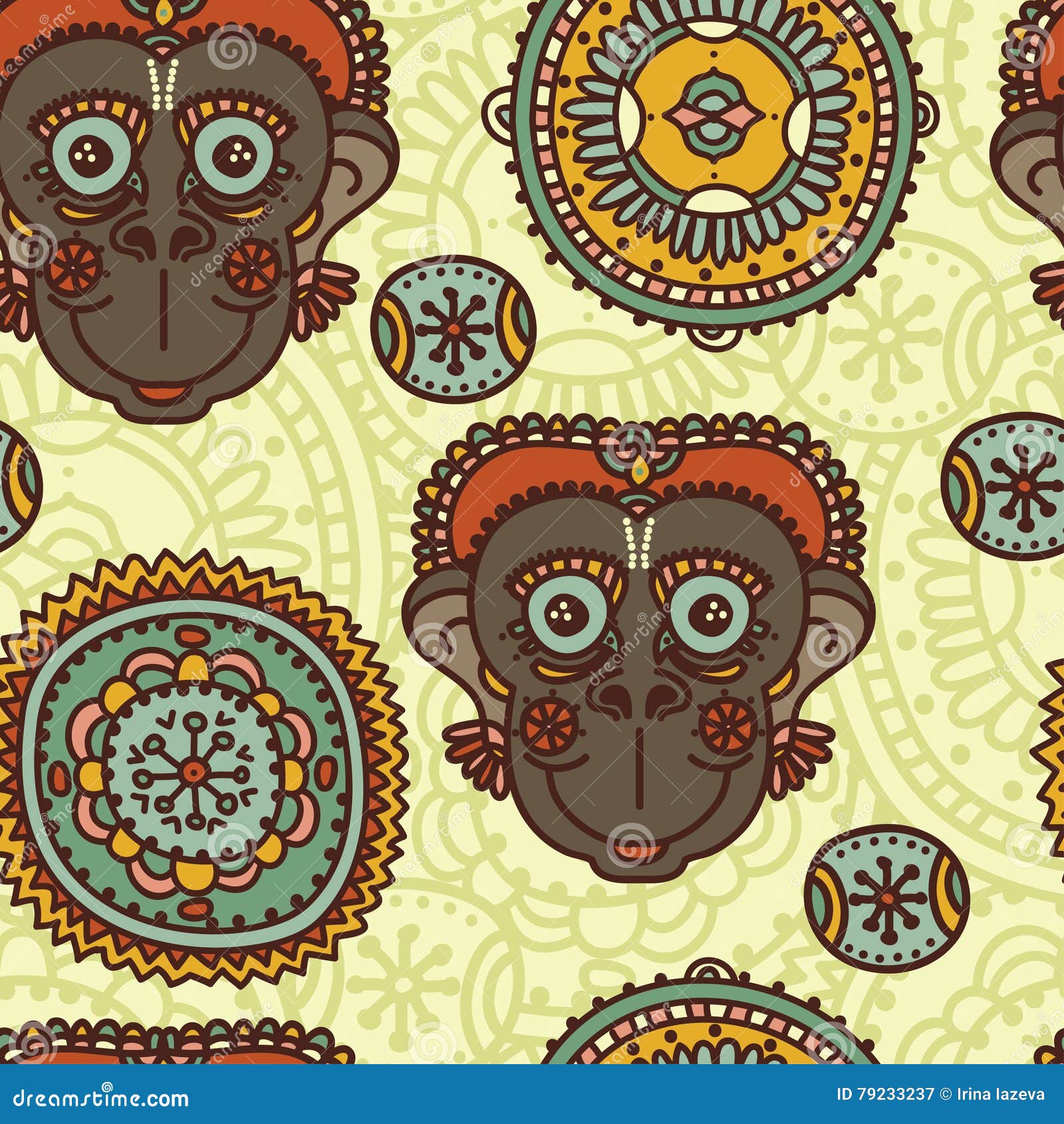 Seamless Pattern with Monkeys in Ethnic Style Stock Vector ...
