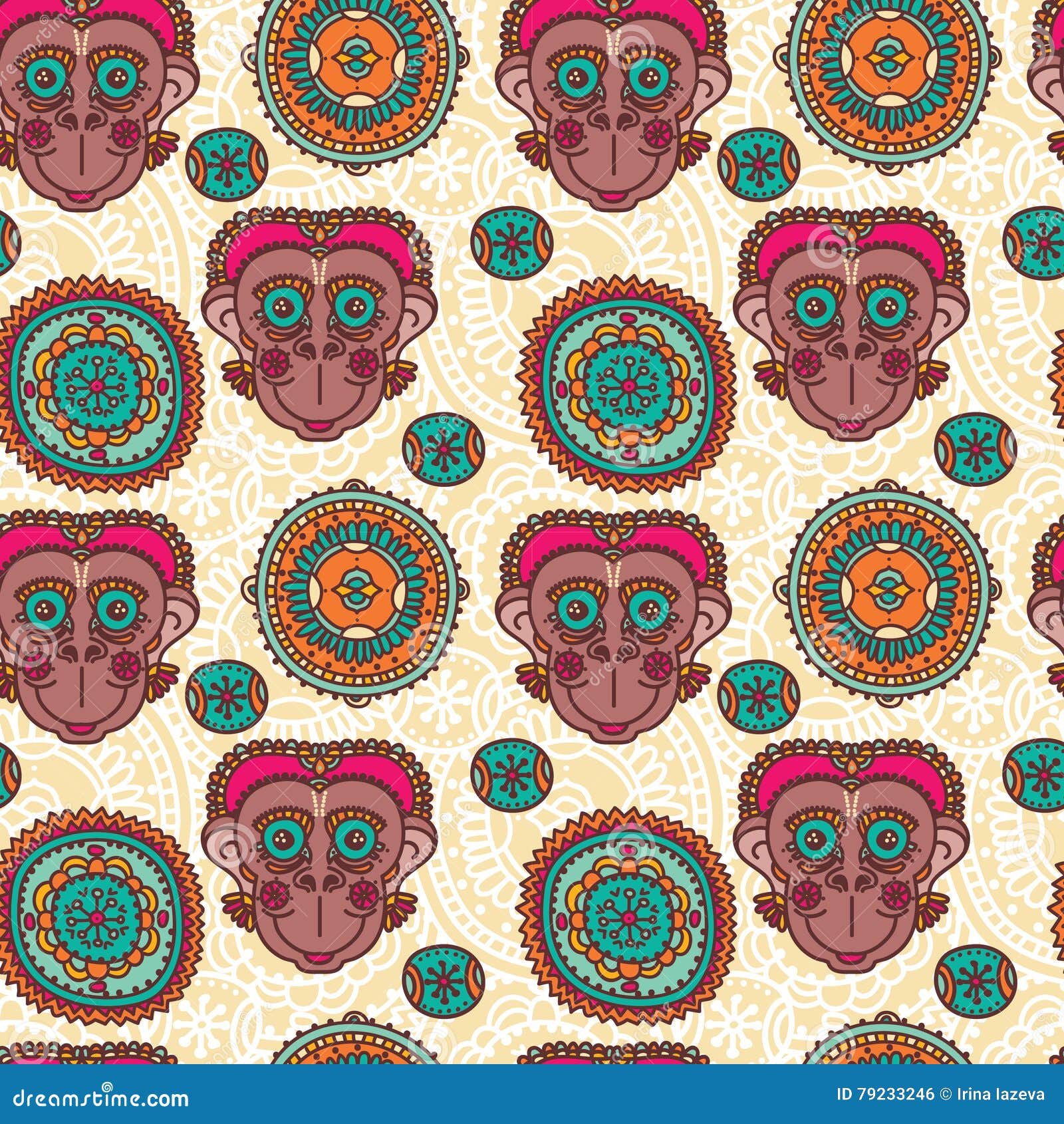 Seamless Pattern with Monkeys in Ethnic Style Stock Vector ...