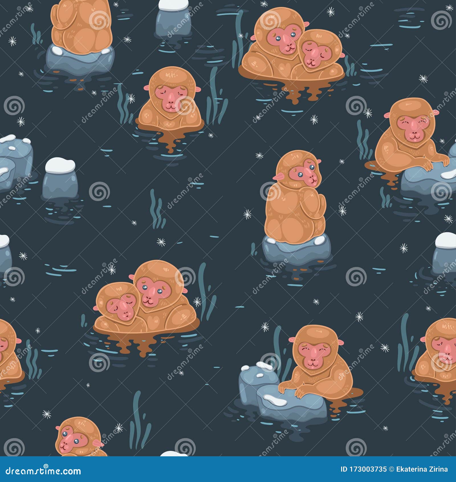 Seamless Pattern of Monkeys in a Hot Spring. Vector Graphics Stock ...