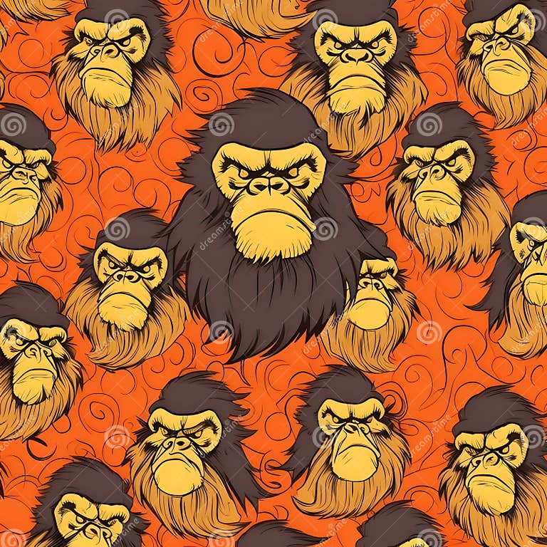 Seamless Pattern with Monkeys on Orange Background. Vector Illustration ...