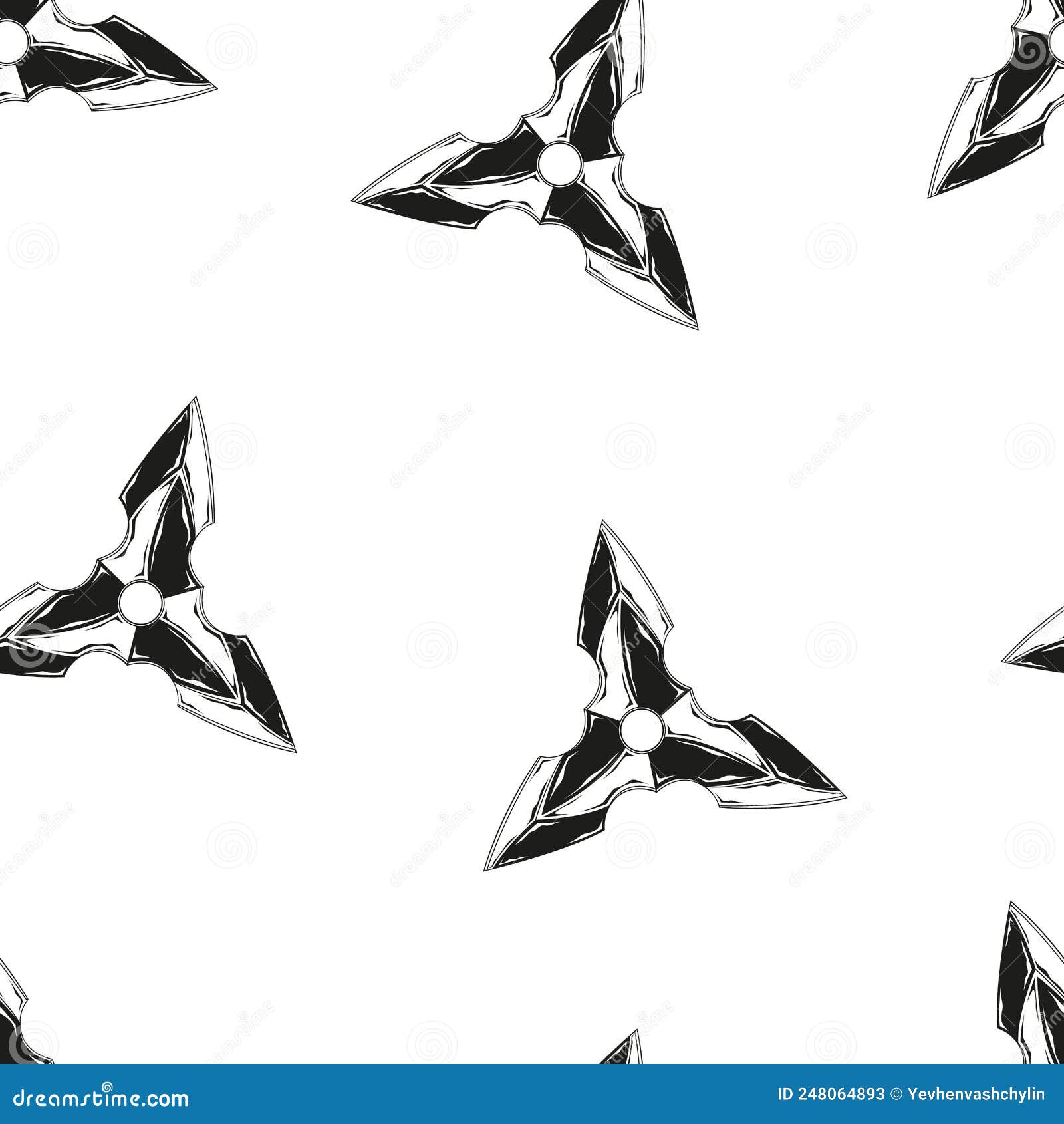 Seamless Pattern of Monochrome Japanese Shuriken Illustrations. Vector ...