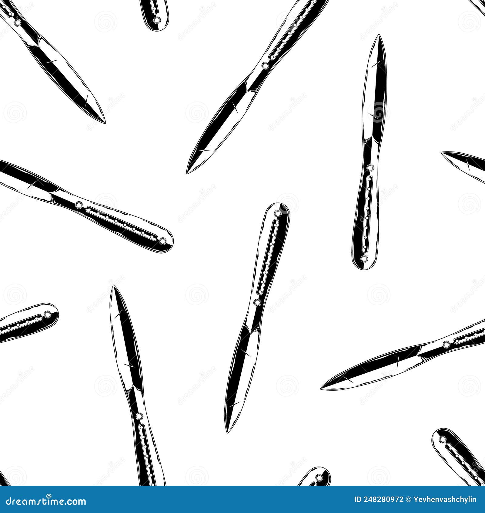 Seamless Pattern of Monochrome Japanese Throwing Knife Illustrations ...
