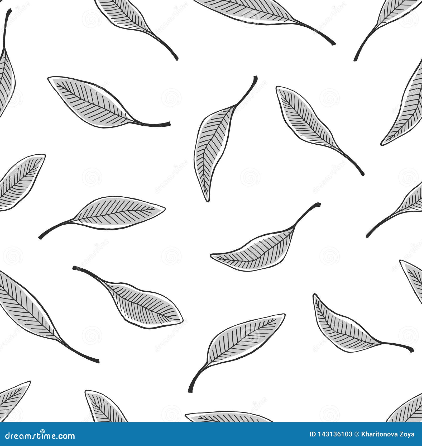 Seamless Pattern with Monochrome Leaves. Vector. Stock Vector ...