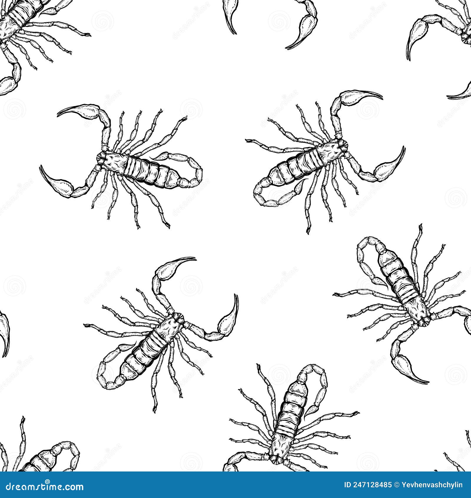 Seamless Pattern of Monochrome Scorpions Illustration. Vector ...
