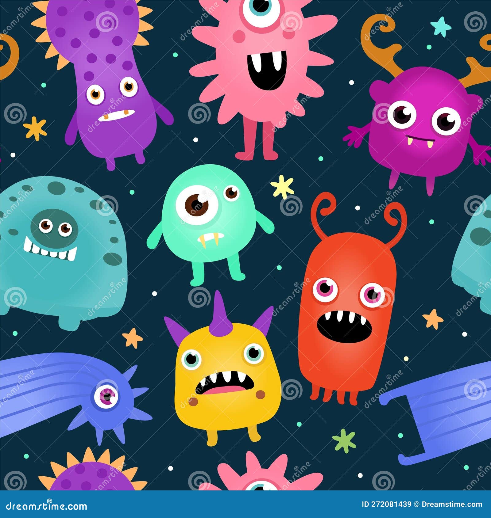 Seamless Pattern with Monsters Vector Illustration Stock Vector ...