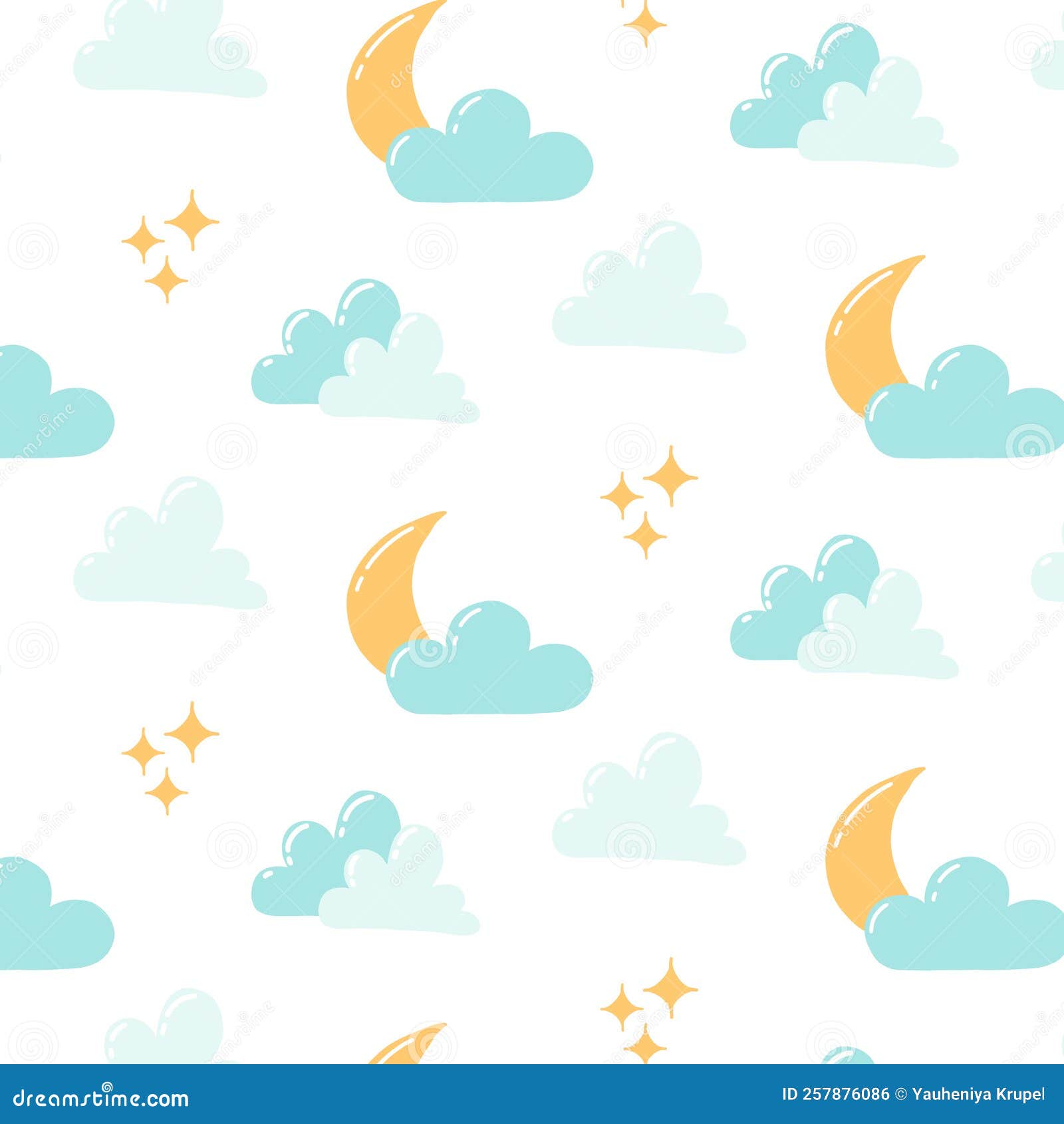Seamless Pattern with Moon and Clouds. Good Night Print Stock Vector ...