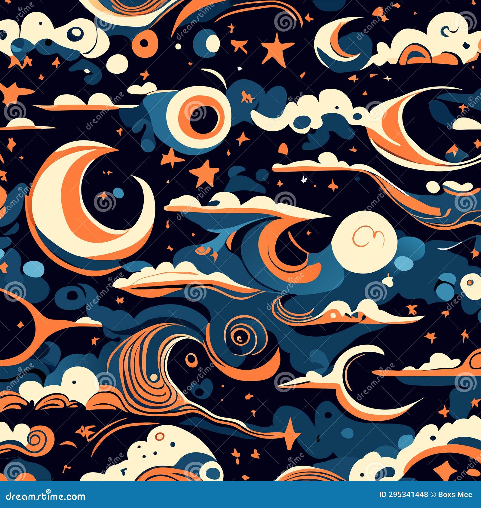 Seamless Pattern with Moon, Stars and Clouds. Vector Illustration ...