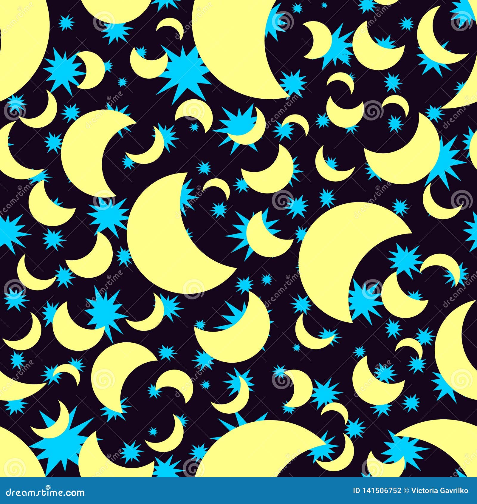 Seamless Pattern: Moon and Stars on a Dark Blue Background. Stock ...