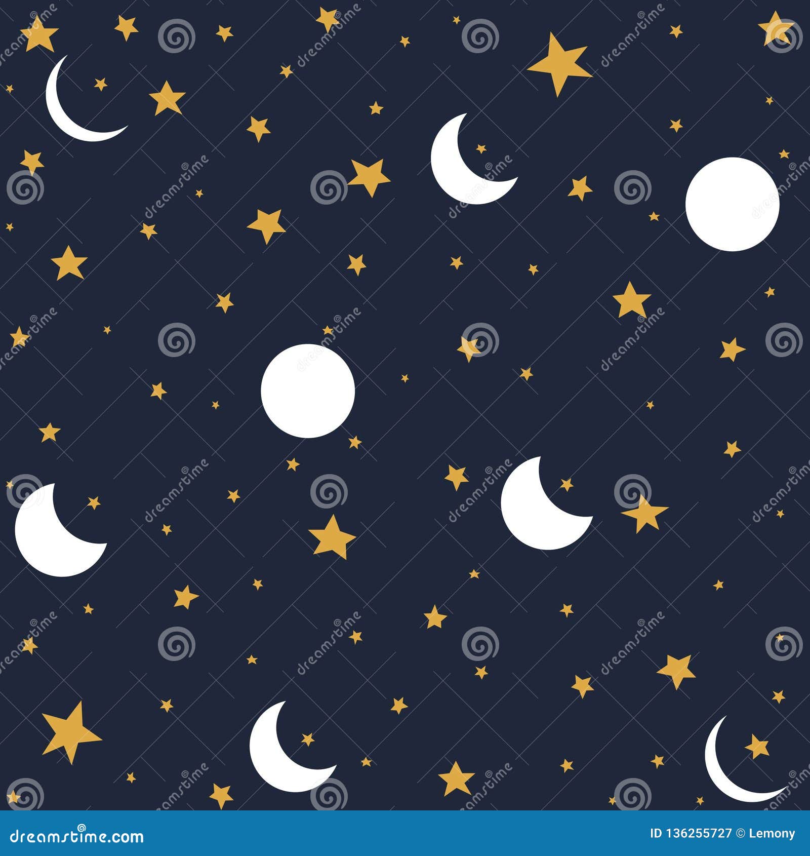 Seamless Pattern with Moon and Stars. Stock Vector - Illustration of ...