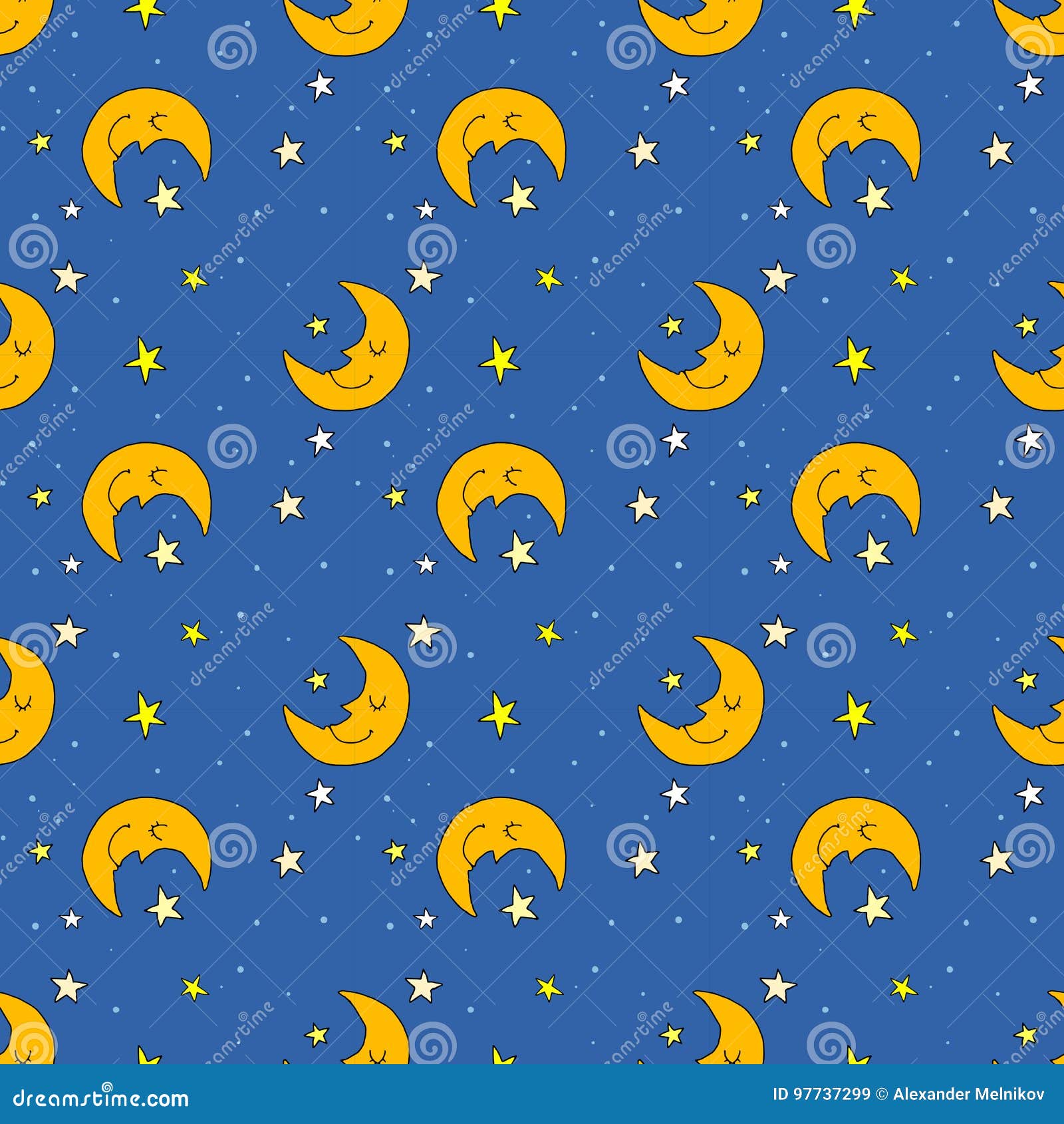 Seamless Pattern with Moon and Stars Stock Vector - Illustration of ...
