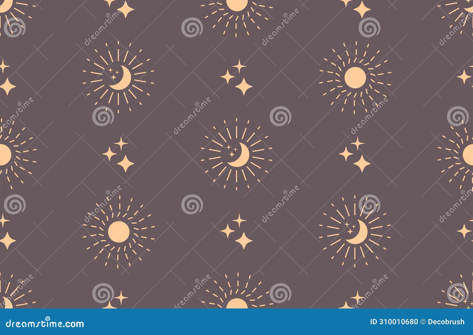 Seamless Pattern Moon Sun Rays Stars, Decorative Magic Background ...