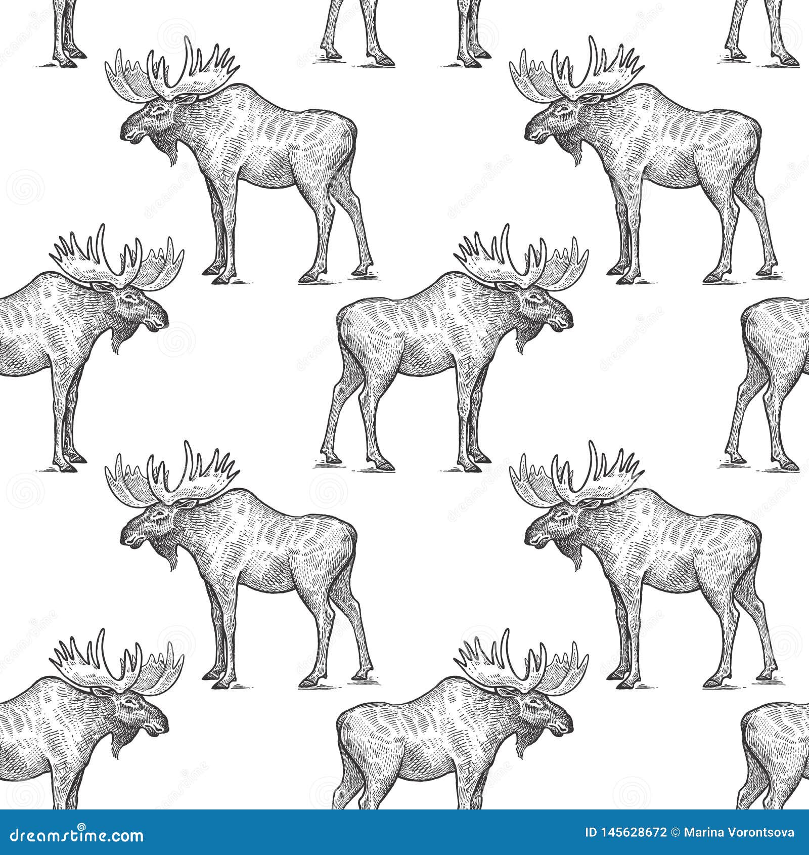 Seamless Pattern with Moose Stock Vector - Illustration of vintage ...