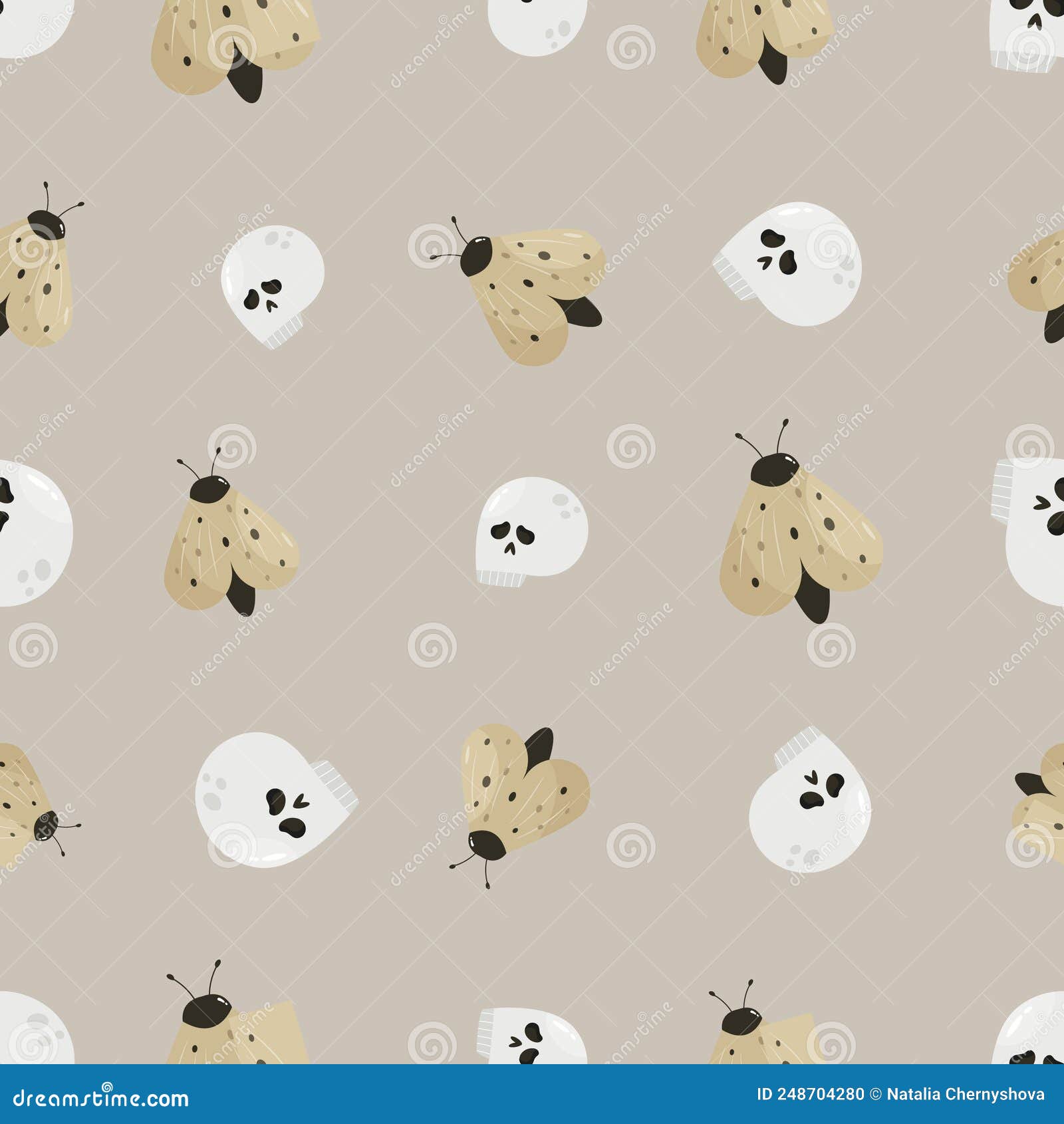 Seamless Pattern with Moth and Skull, Halloween Design Stock Vector ...