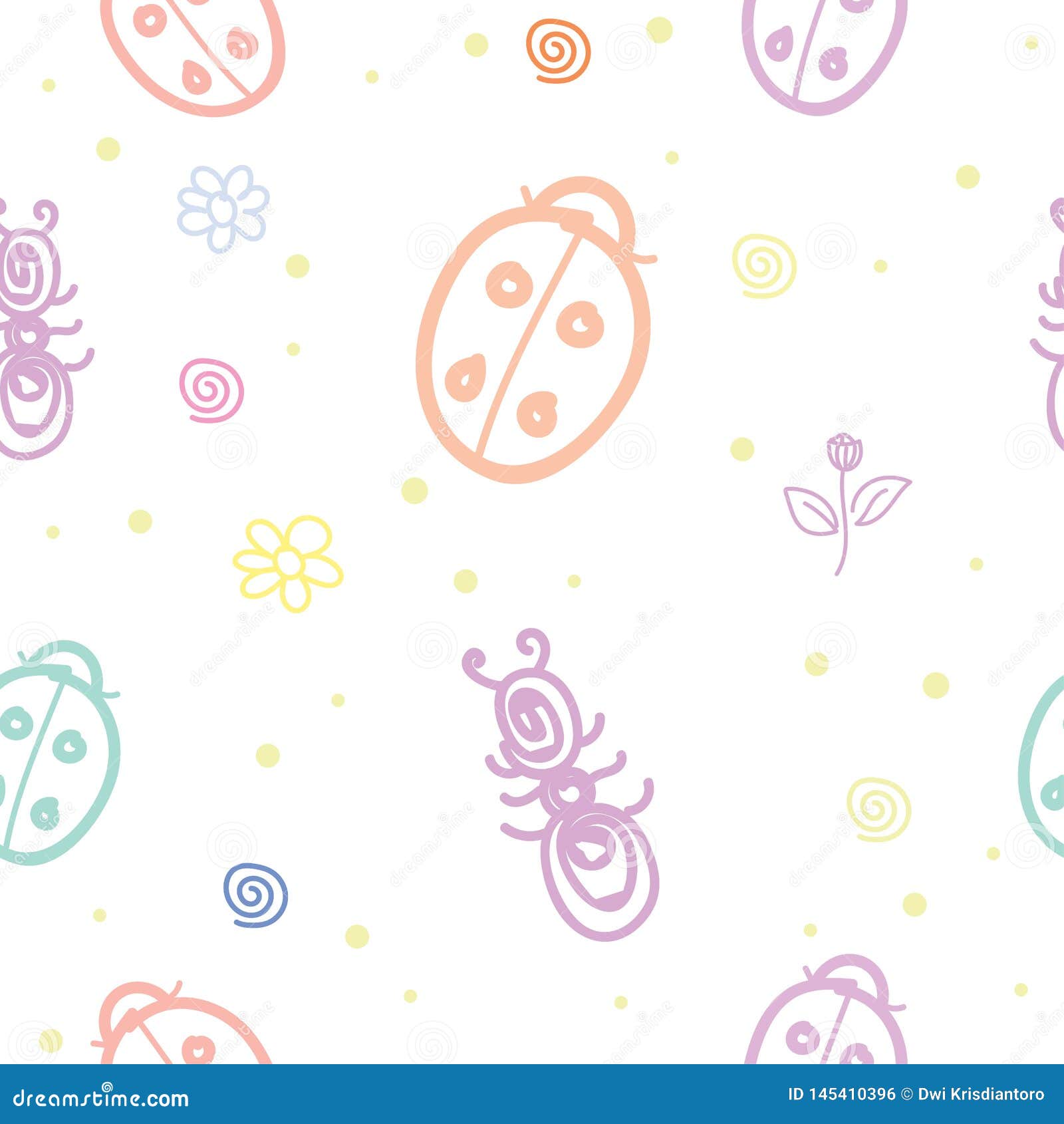 Seamless Pattern with Motifs of Various Insects, Butterflies, Beetles ...