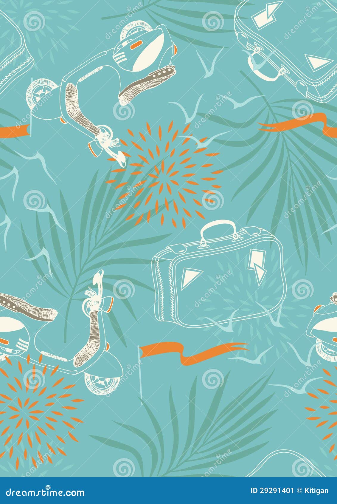 Seamless Pattern with Motor Scooters and Packed Tr Stock Vector ...