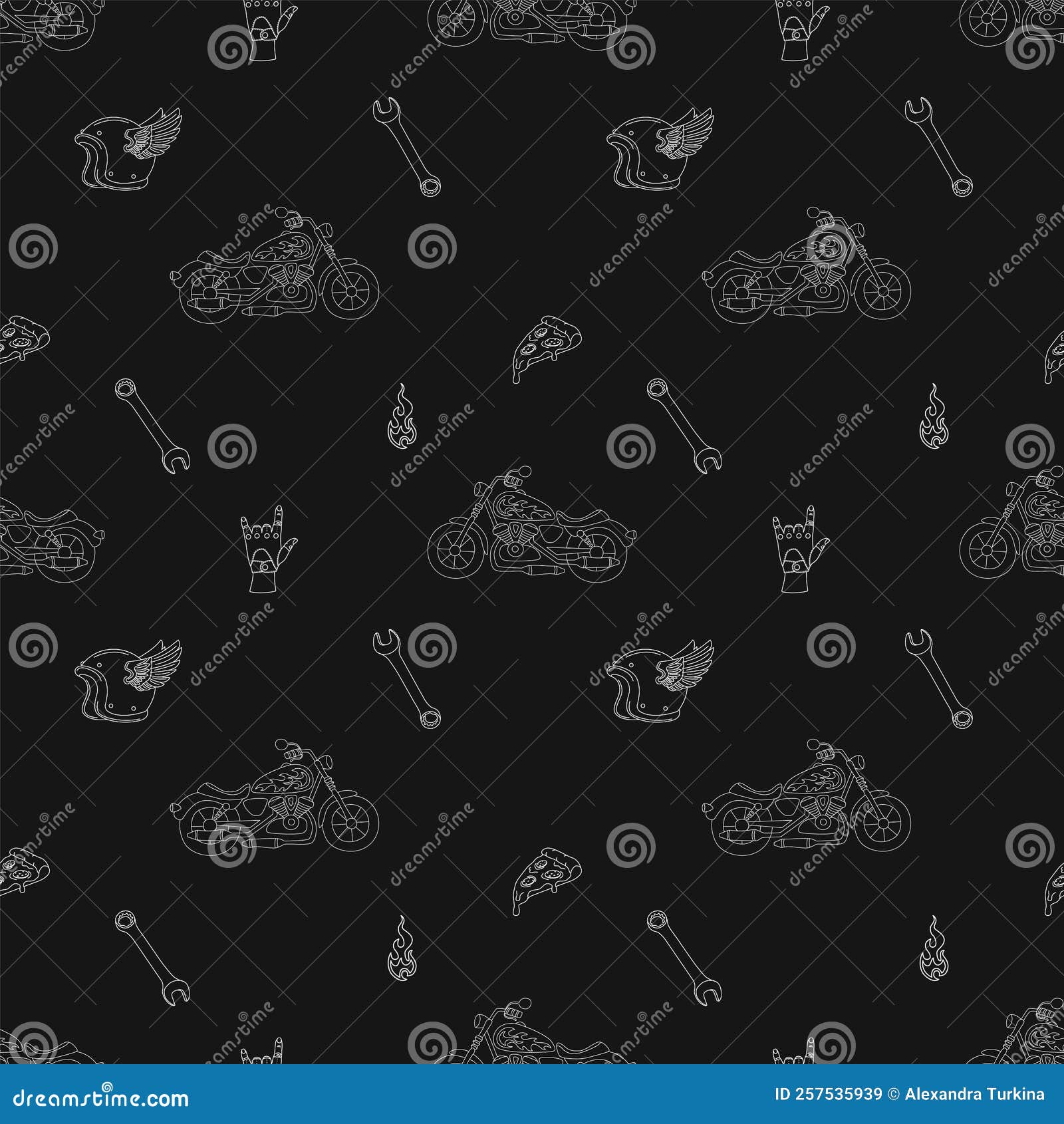 Seamless Pattern with Motorcycle, Motorcycle Helmet, Fire. Flat Vector ...