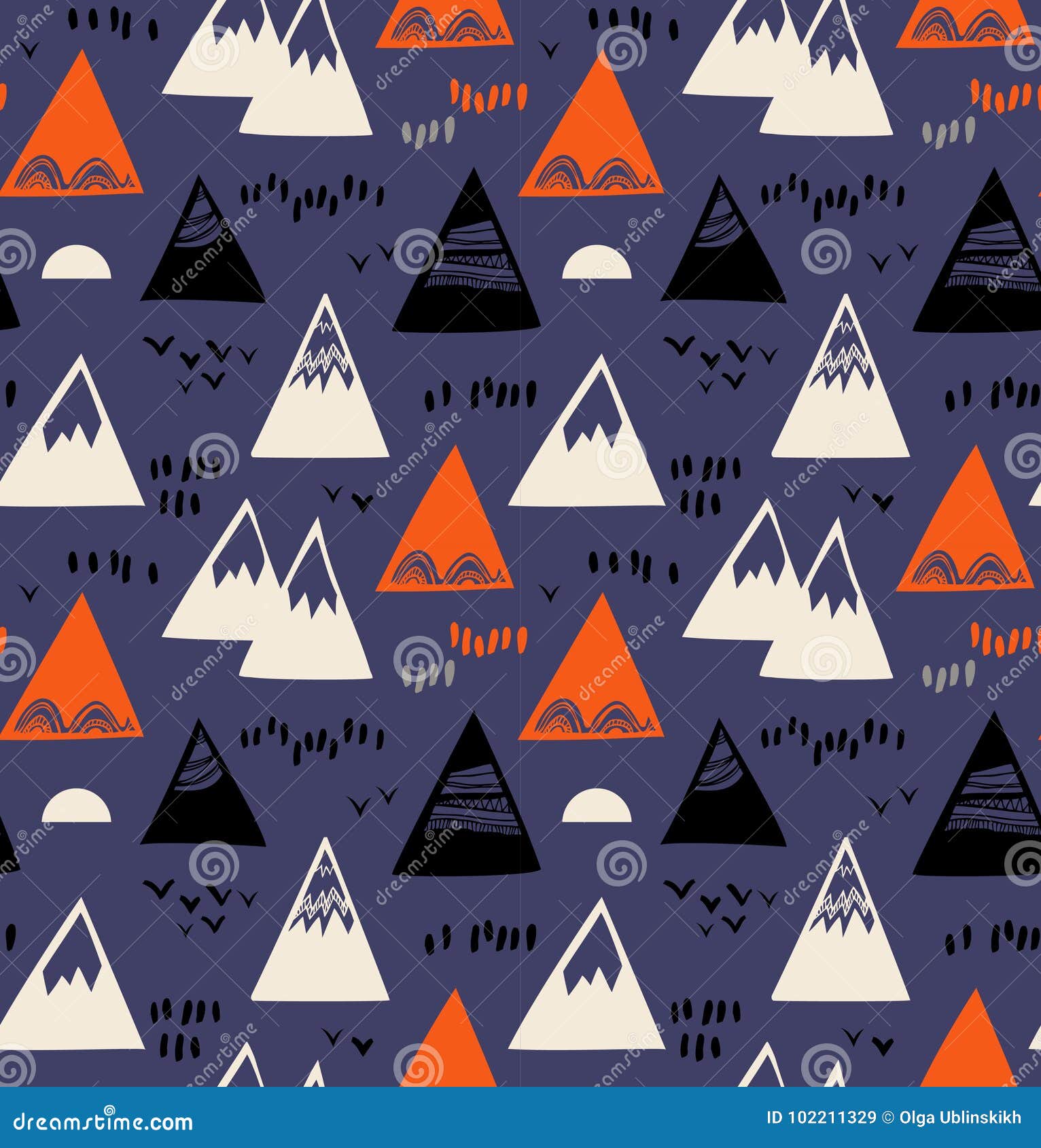 Seamless Pattern with Mountains, Rocks in Scandinavian Style ...