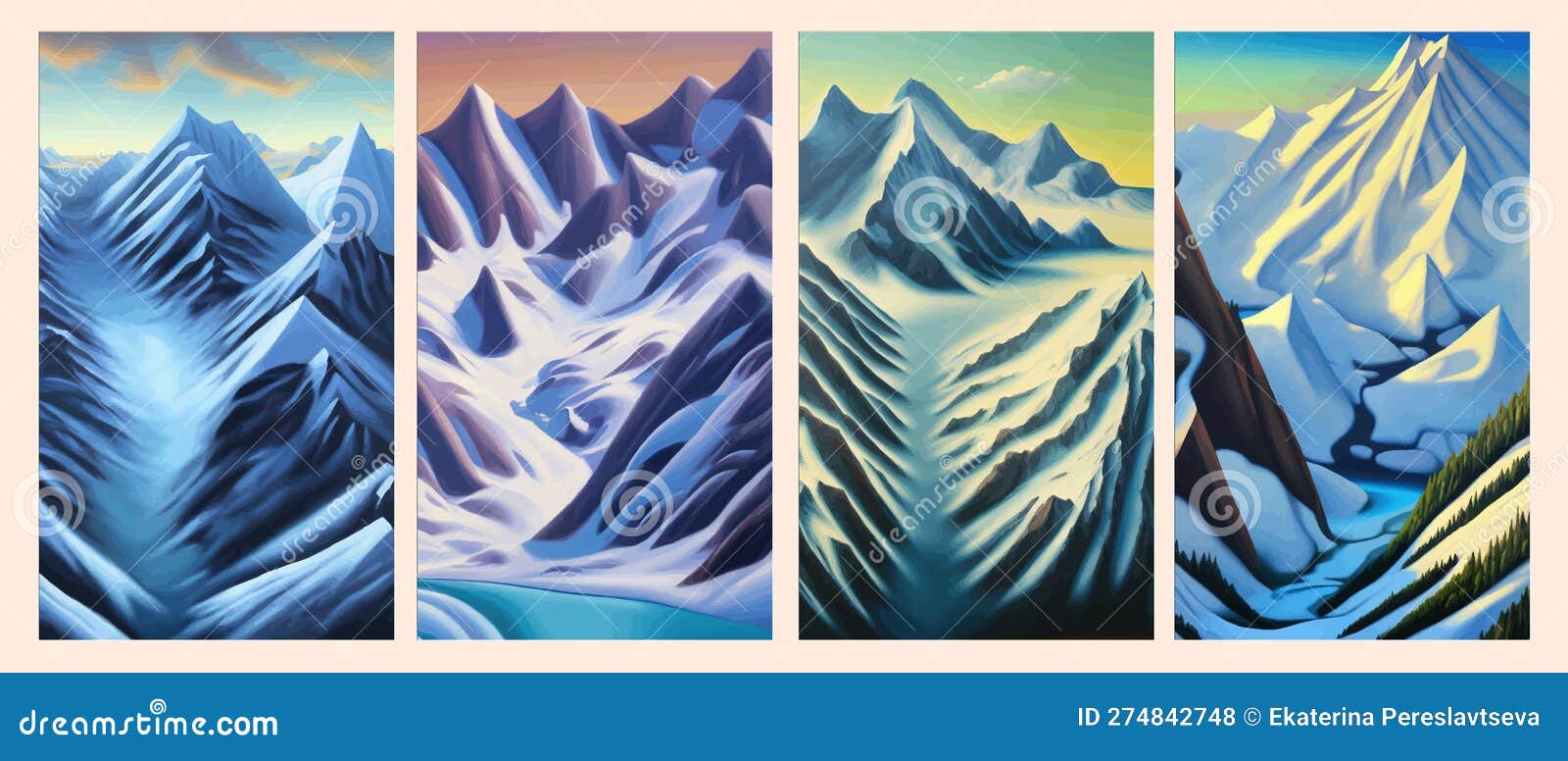 Seamless Pattern Mountains in Snow and Glaciers with Trees Vector ...