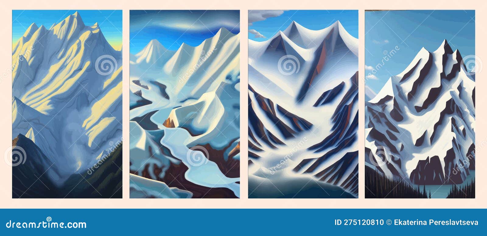 Seamless Pattern Mountains in Snow and Glaciers with Trees Vector ...