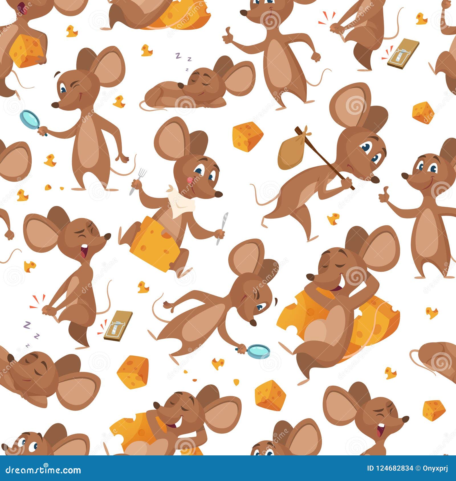 Seamless Pattern Mouse. Vector Mouses Character on White Stock Vector ...