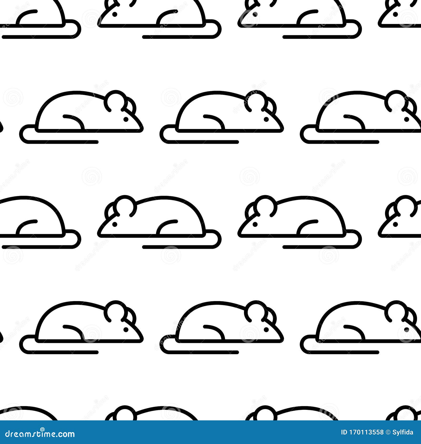 Seamless Pattern with Mouses, Black and White Line Art. Vector Stock ...