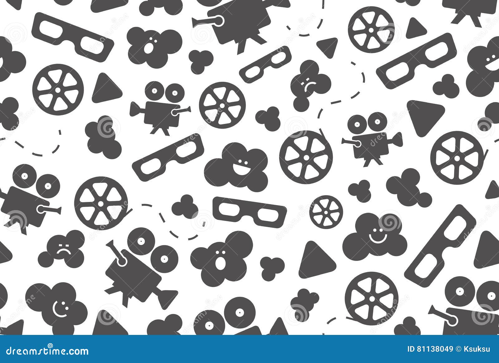 Seamless Pattern of Movie Design Elements Stock Vector - Illustration ...