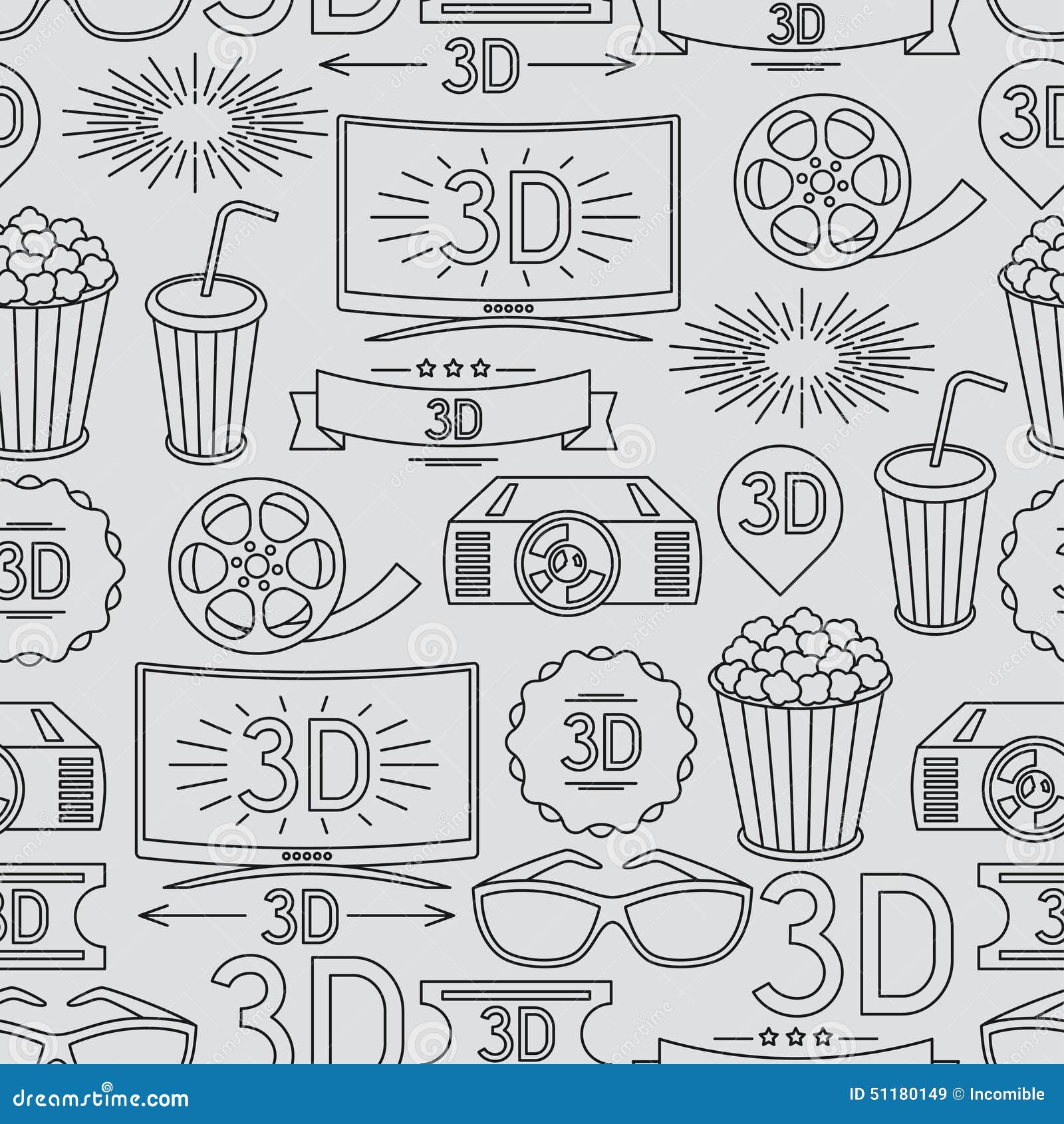 Seamless Pattern of Movie Elements and Cinema Stock Vector ...