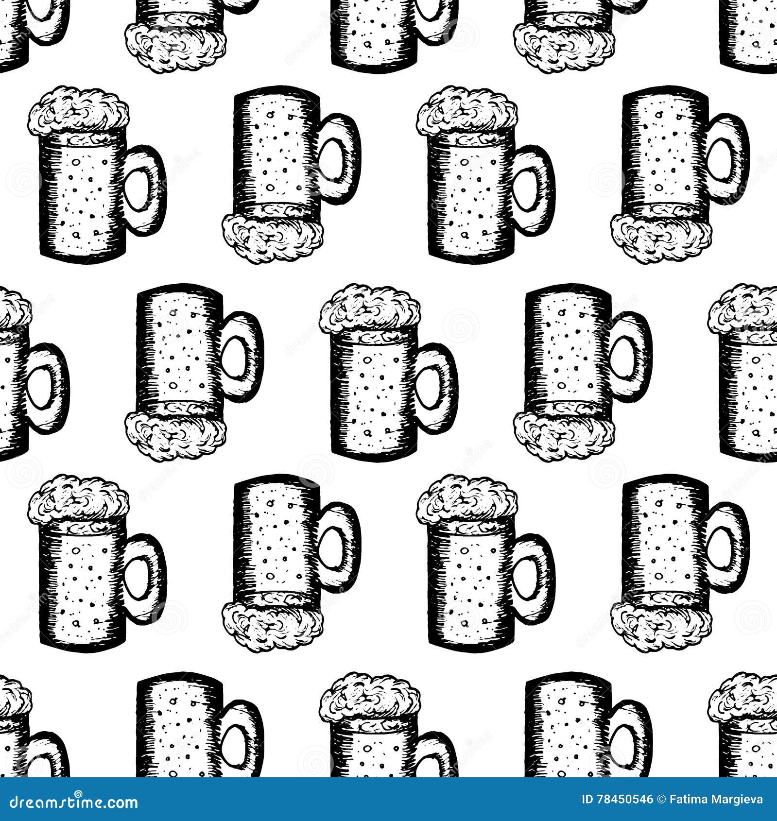 Seamless Pattern with Mugs of Beer on White Background Stock Vector ...