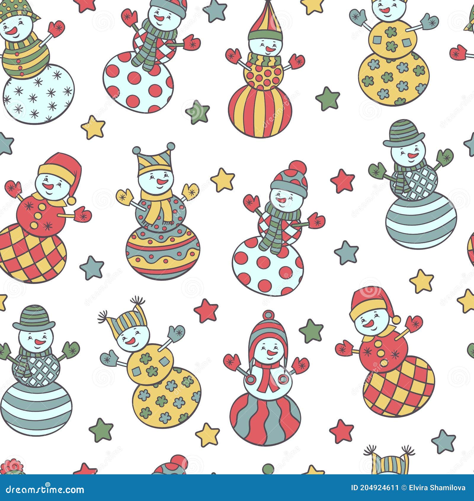 Seamless Pattern with Multi-colored Abstract Snowmen on a White ...