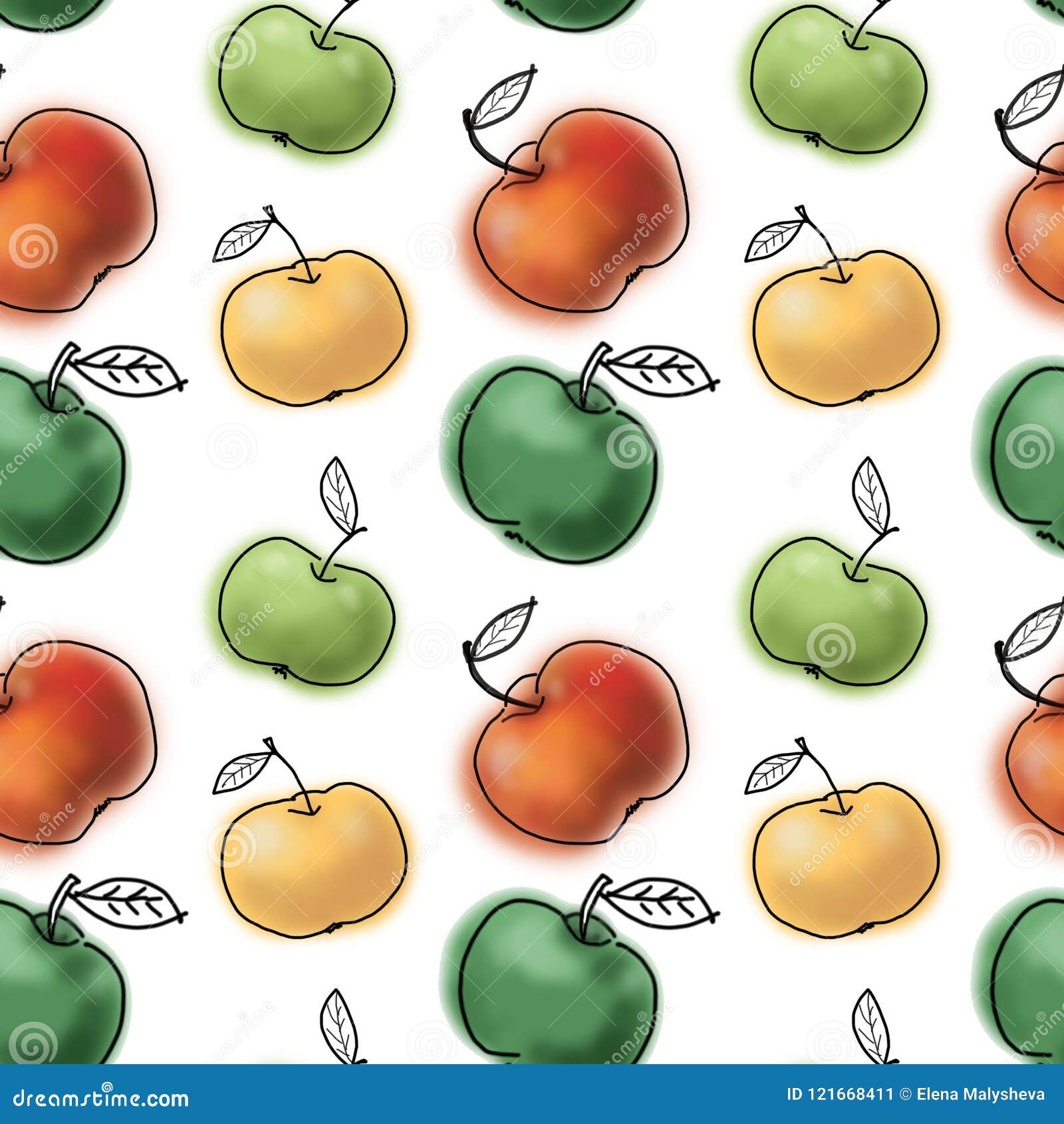 Seamless Pattern from Multi-colored Apples on a White Background Stock ...