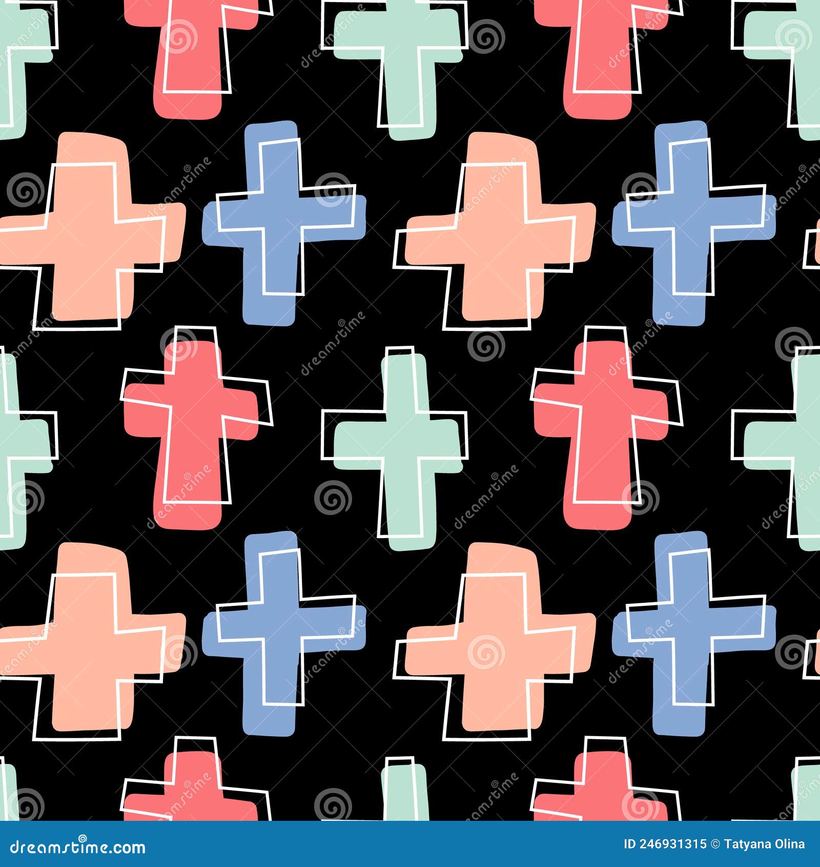 Seamless Pattern with Multi-colored Crosses in Linear Style Stock ...
