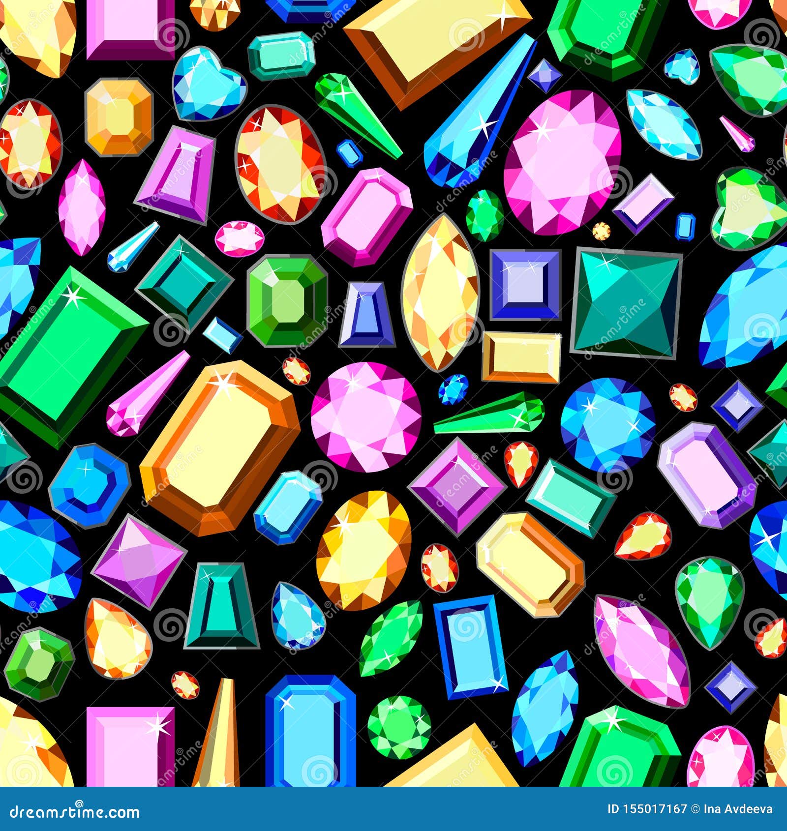Seamless Pattern of Multi-colored Diamonds on a Black Background Stock ...