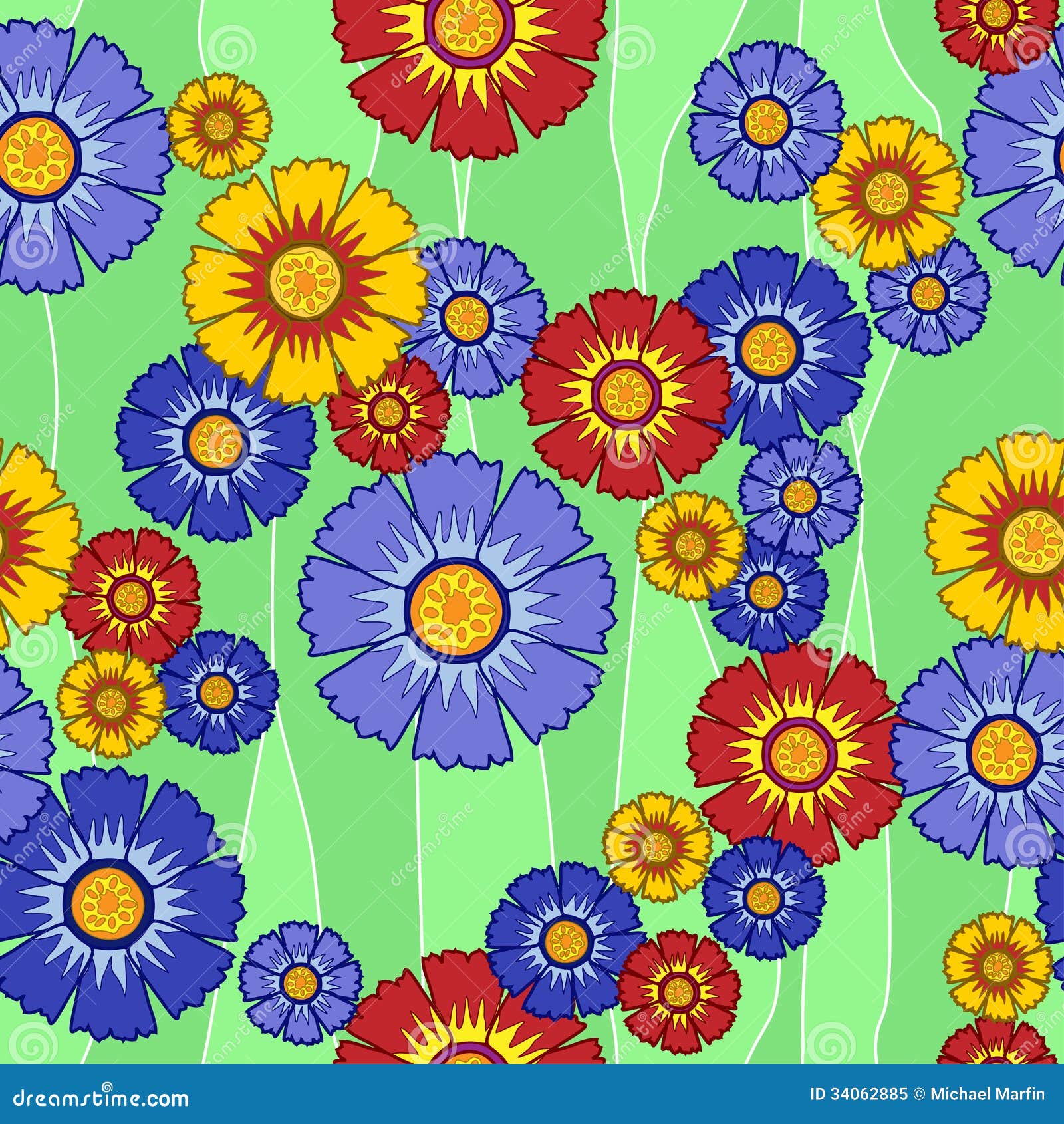 Seamless Pattern Multi-colored Flowers Stock Vector - Illustration of ...