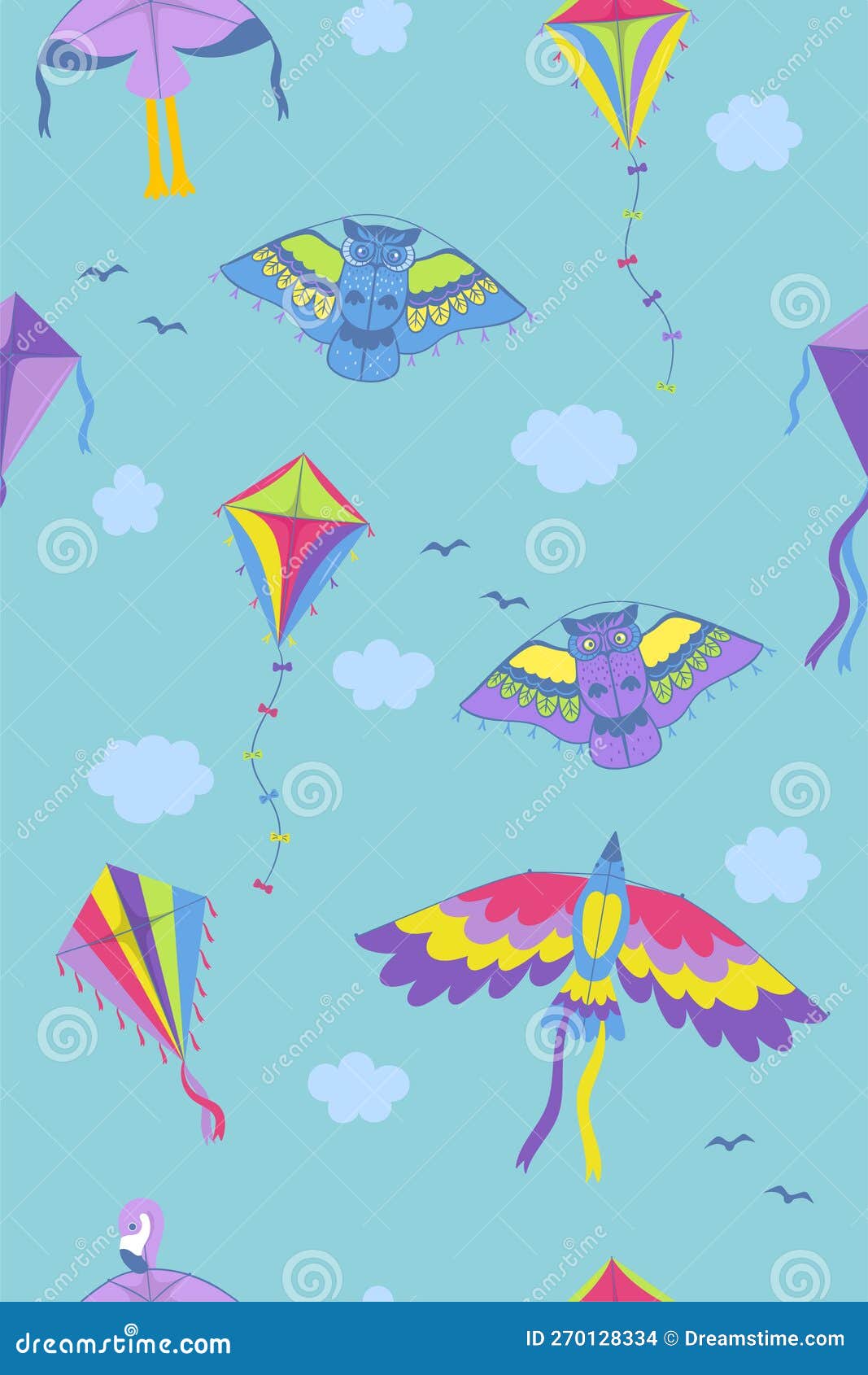 Seamless Pattern with Multi-colored Kites of Different Shapes. Vector ...