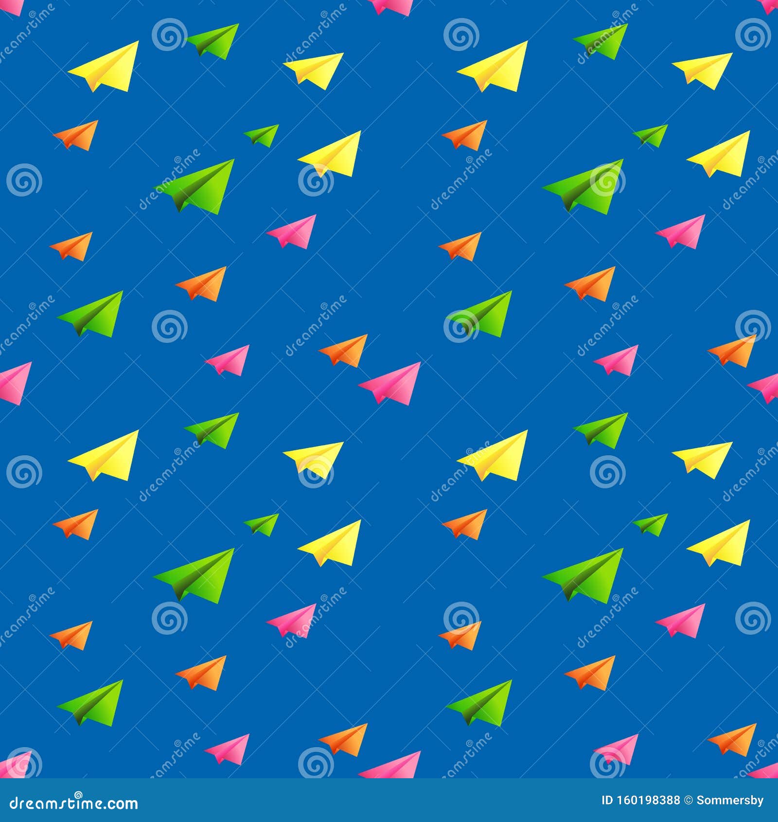 Seamless Pattern of Multi-colored Paper Airplanes on Blue Background ...