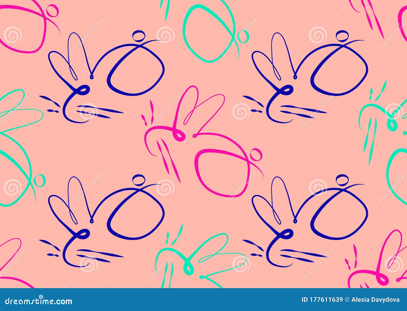 Seamless Pattern with Multi-colored Rabbits. Vector Illustration Stock ...