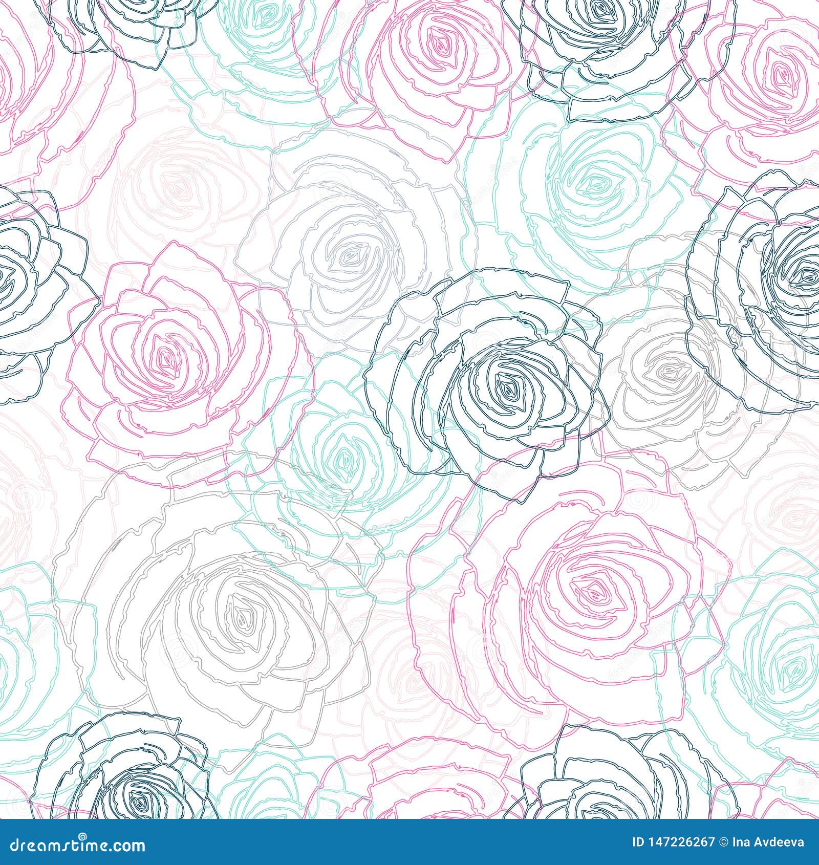 Seamless Pattern of Multi-colored Roses Stock Vector - Illustration of ...