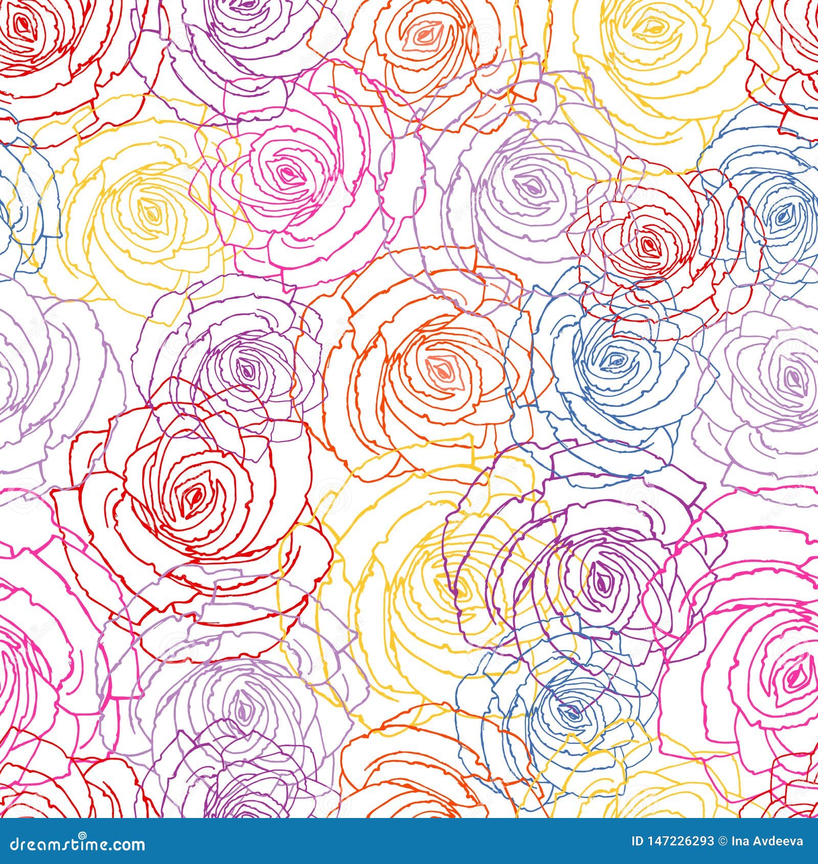 Seamless Pattern of Multi-colored Roses Stock Vector - Illustration of ...