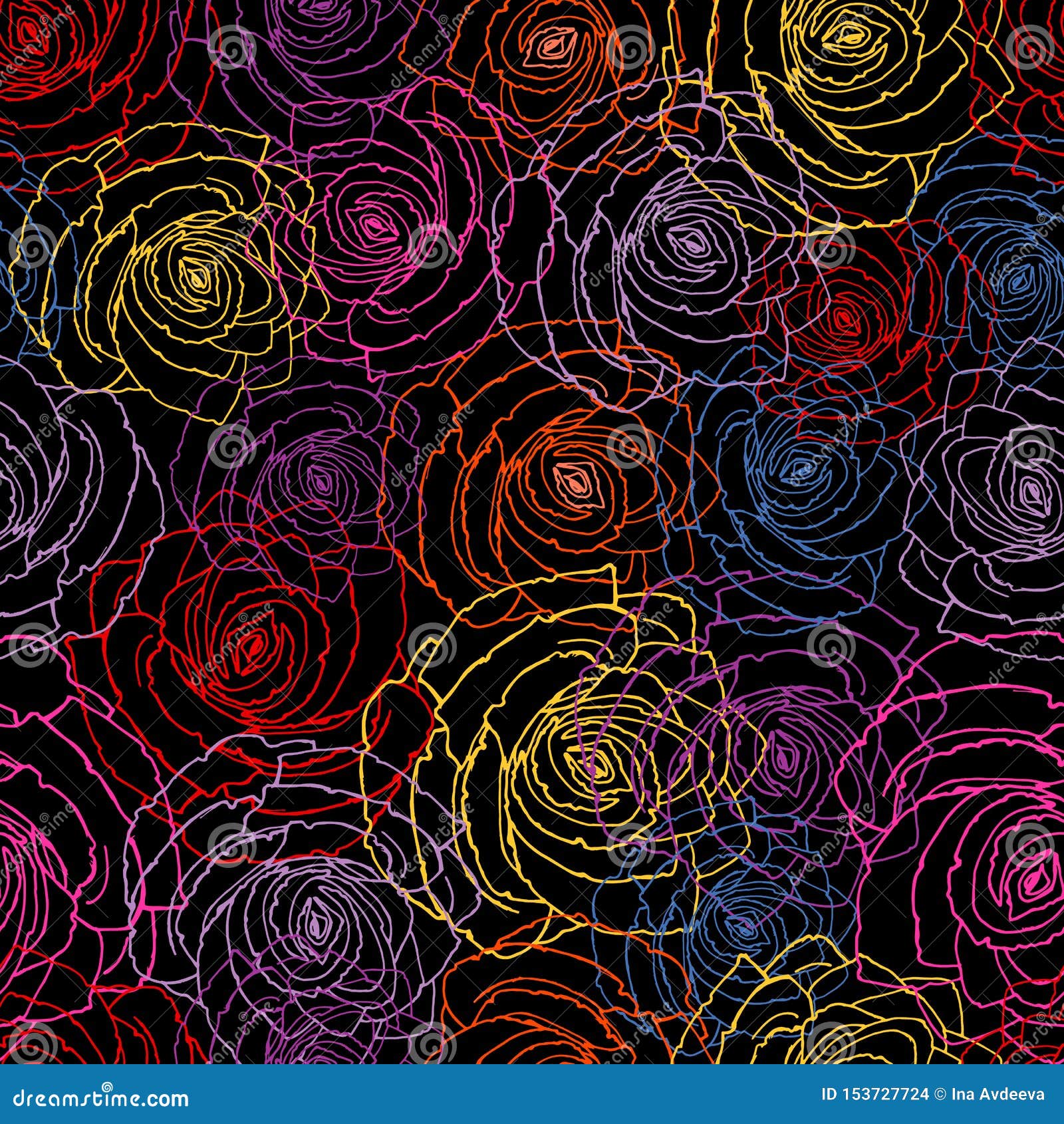 Seamless Pattern of Multi-colored Roses Stock Vector - Illustration of ...